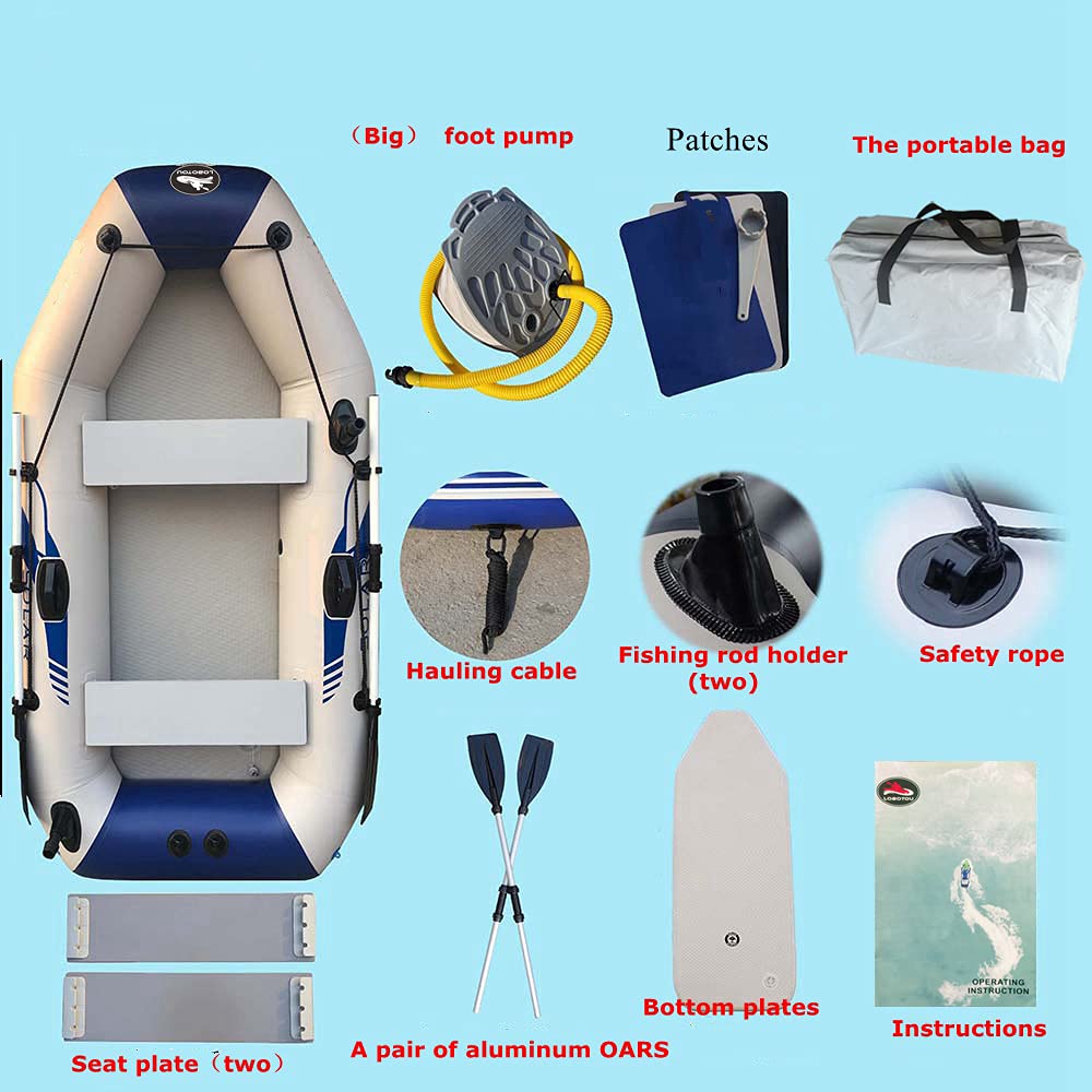 Inflatable Boat Set 2-3 Person Thickened Fishing Boat Hard Inner Bottom Floor Boat with 3 Separate Air Chambers