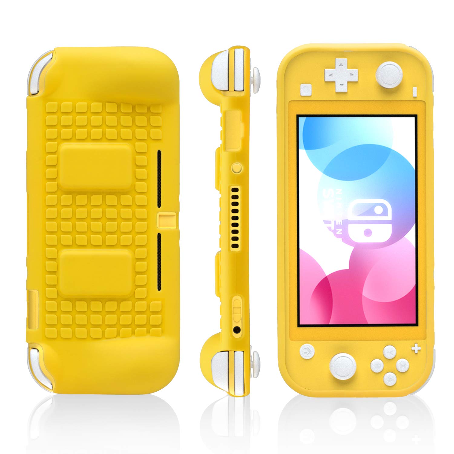 HEATFUN TPU Grip Case for Nintendo Switch Lite, Protective Case for Switch lite with Game Storage and Tempered Glass Screen Protector (Gray)