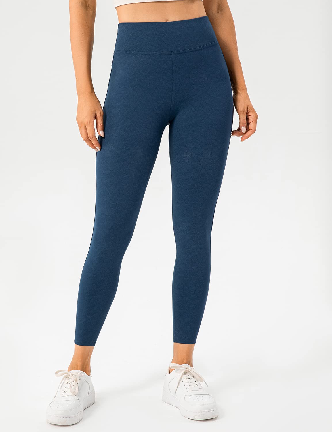 Lavento Women's Stretch Jean Leggings 23" - Mid-Rise Yoga Jeggings with Rear Pockets (Black, 6)