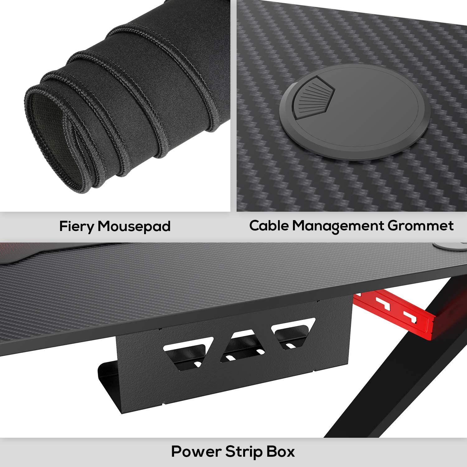 It's_Organized Gaming Desk 43 Inch Computer Desk Gaming Table Z Shaped PC Gaming Workstation Home Office Desk with Large Mouse Pad Carbon Fiber Surface,Black