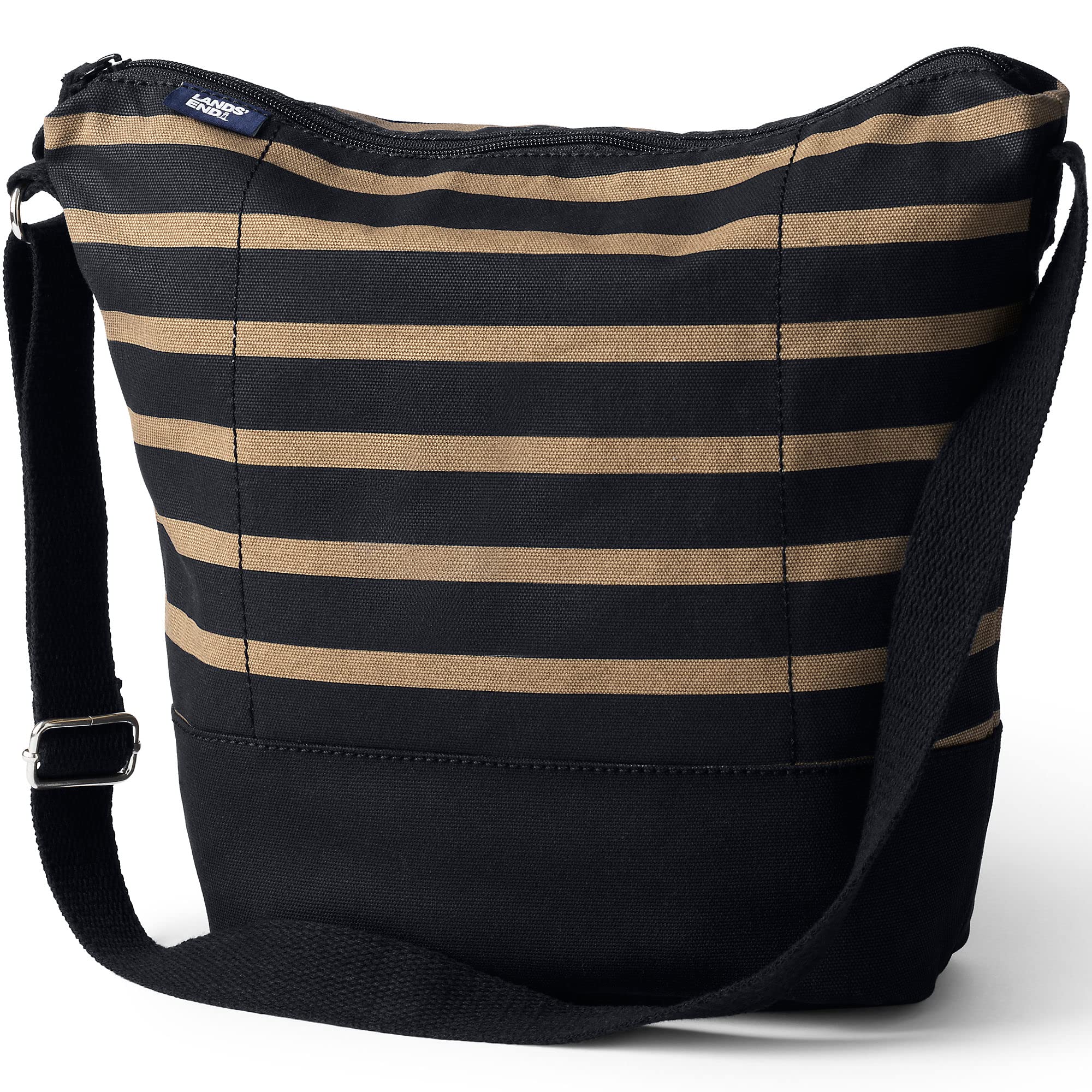 Lands' End Lightweight Canvas Hobo Shoulder Crossbody Tote Bag Black/rich Camel Stripe One Size