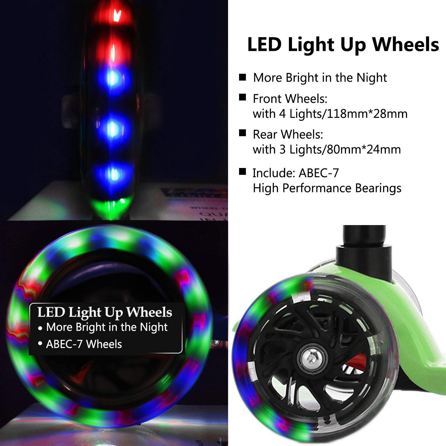 Hikole Scooter for Kids with 3 LED Wheels β Adjustable Height, Lean to Steer Design, 3 Wheels Kick Scooter for Girls & Boys 3-12 Years Old