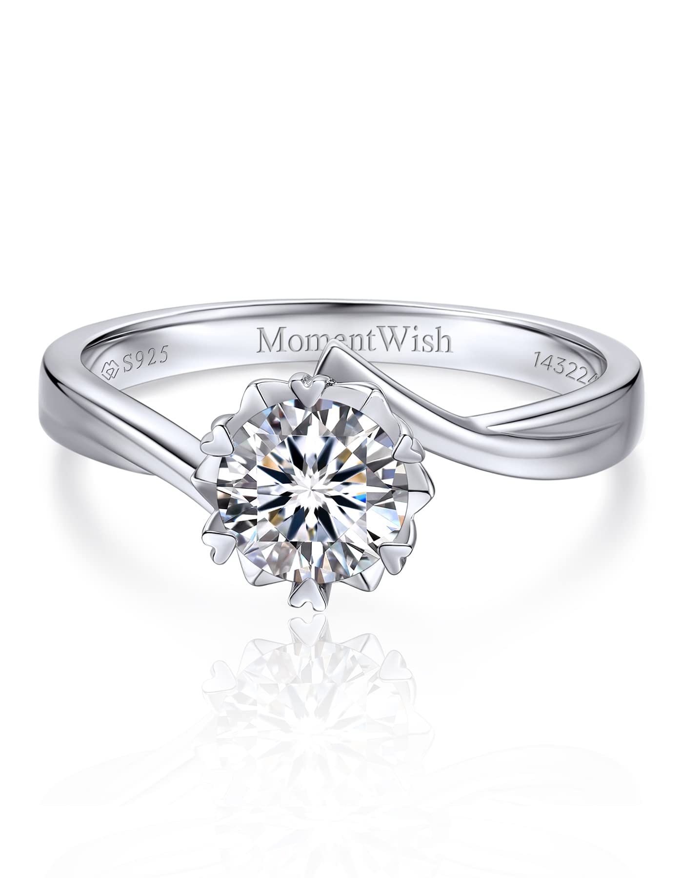 MomentWish Engagement Rings, 1Carat Moissanite Rings for Women, Simulated Diamond 925 Sterling Silver Solitaire Rings Anniversary Wdding Gift for Her-Size6.5