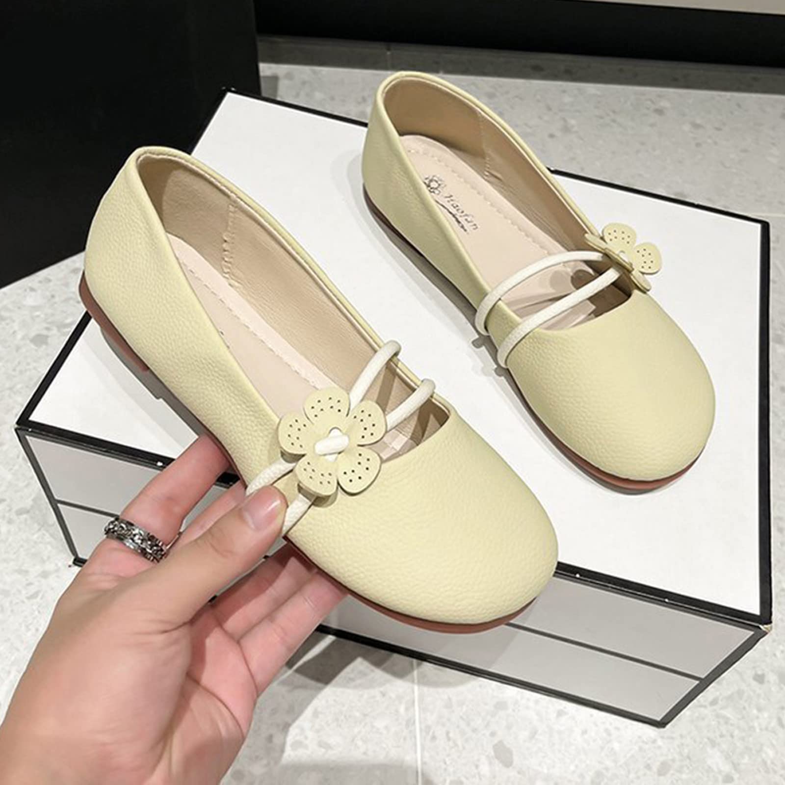 Ladies Fashion Solid Color Leather Surface Flower Comfort Flat Casual Shoes Action Casual Shoes for Men