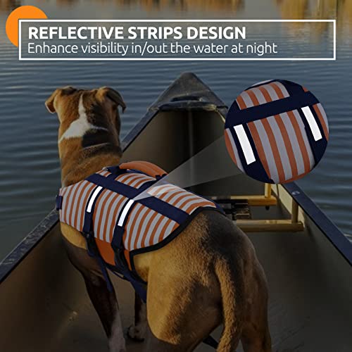 MORVIGIVE Striped Dog Life Jacket, Ripstop Dog Life Vest Preserver for Boating & Swimming with Rescue Handle, Reflective Puppy Float Coat Pet Swimsuit with Adjustable Straps and Side-Release Buckles
