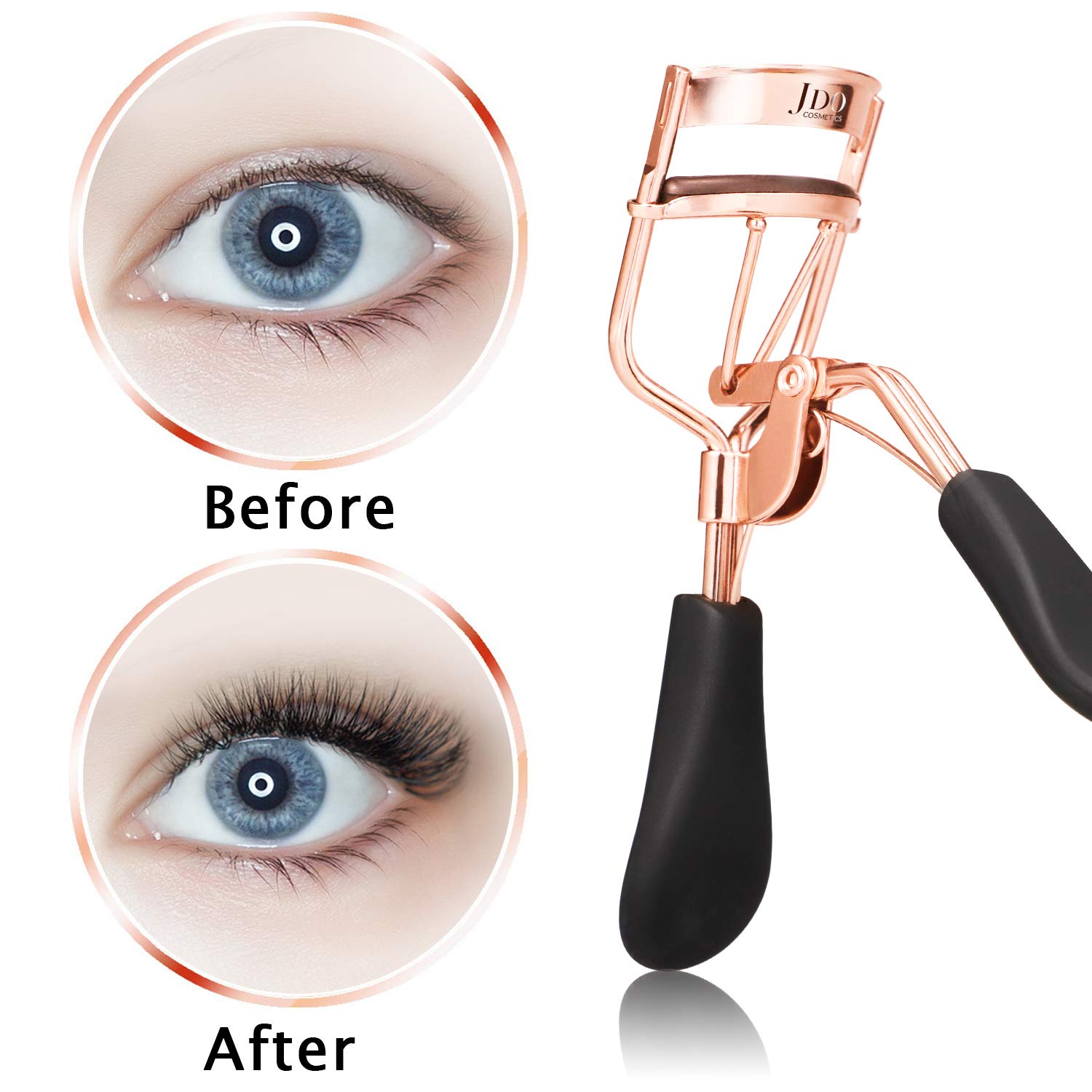 JDO Eyelash Curler with 10 Refill Pads & Spring Loaded for No Pinching or Pulling and Perfect for Those with Straight Flat Lashes Wanting Dramatic Long Lasting Seamless Curls