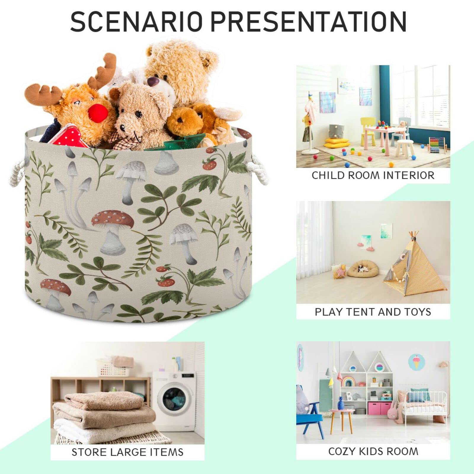 Kigai Cotton Rope Basket Mushroom Pattern Large Storage Basket for Toys Blanket Baby Laundry Basket for Nursery, Closet, Bedroom, Home Organization