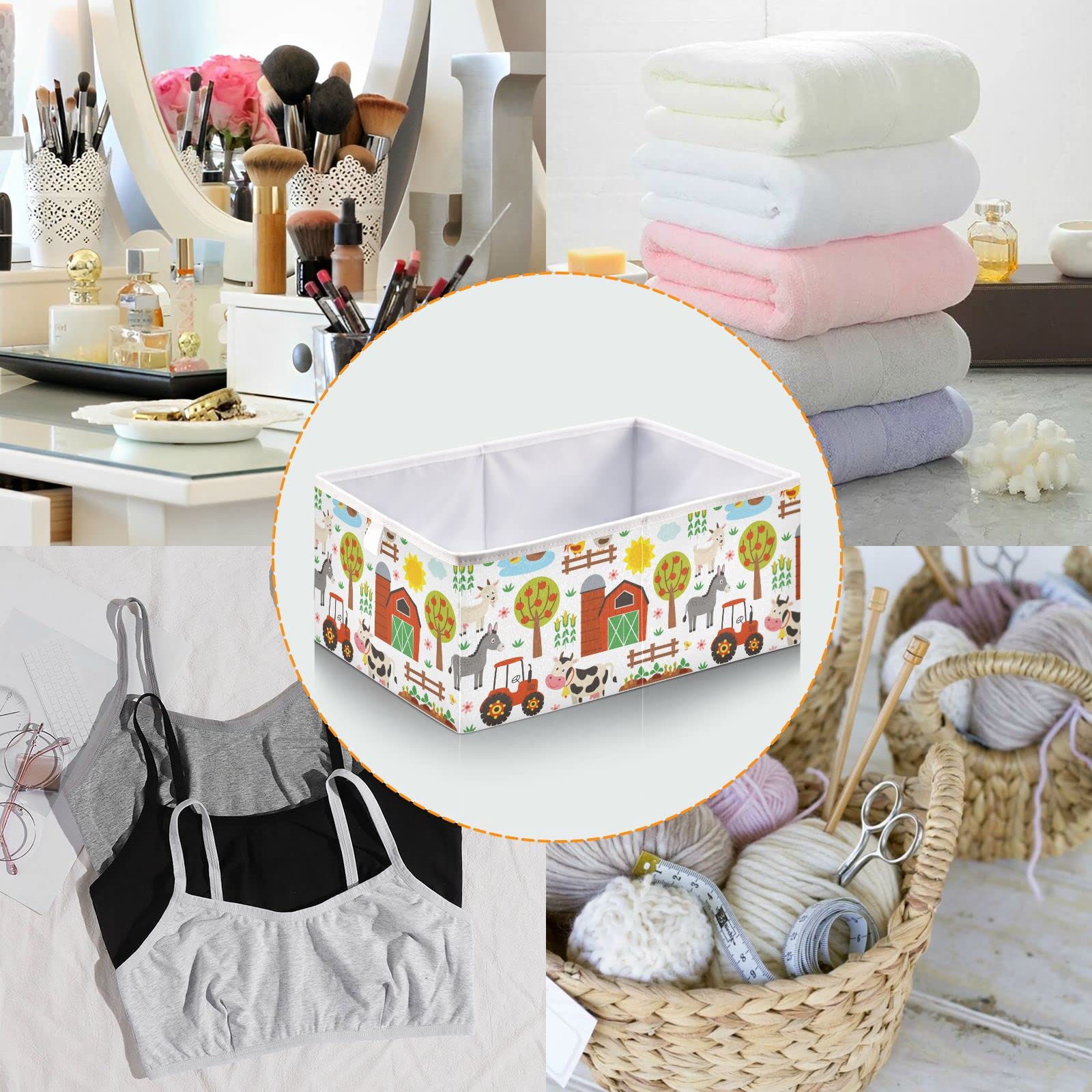 Kigai Farm Animals Cube Storage Bin, Large Foldable Organizer Basket for Toys, Shelves, Laundry, Nursery -11 x 11 x 11 in