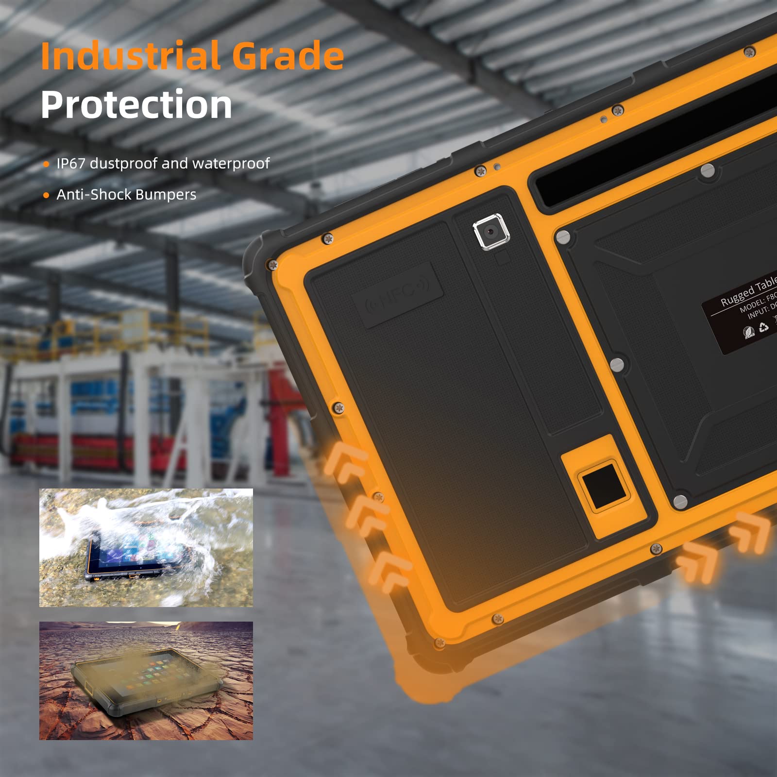 HIGOLEPC 8 Inch Rugged Tablet Windows 10 Pro,Intel Quad-Core 4GB RAM/64 GB ROM,IP67 Waterproof,8000mAh/3.7V Battery,BT 4.2,Dual Wi-Fi for Enterprise Work Field