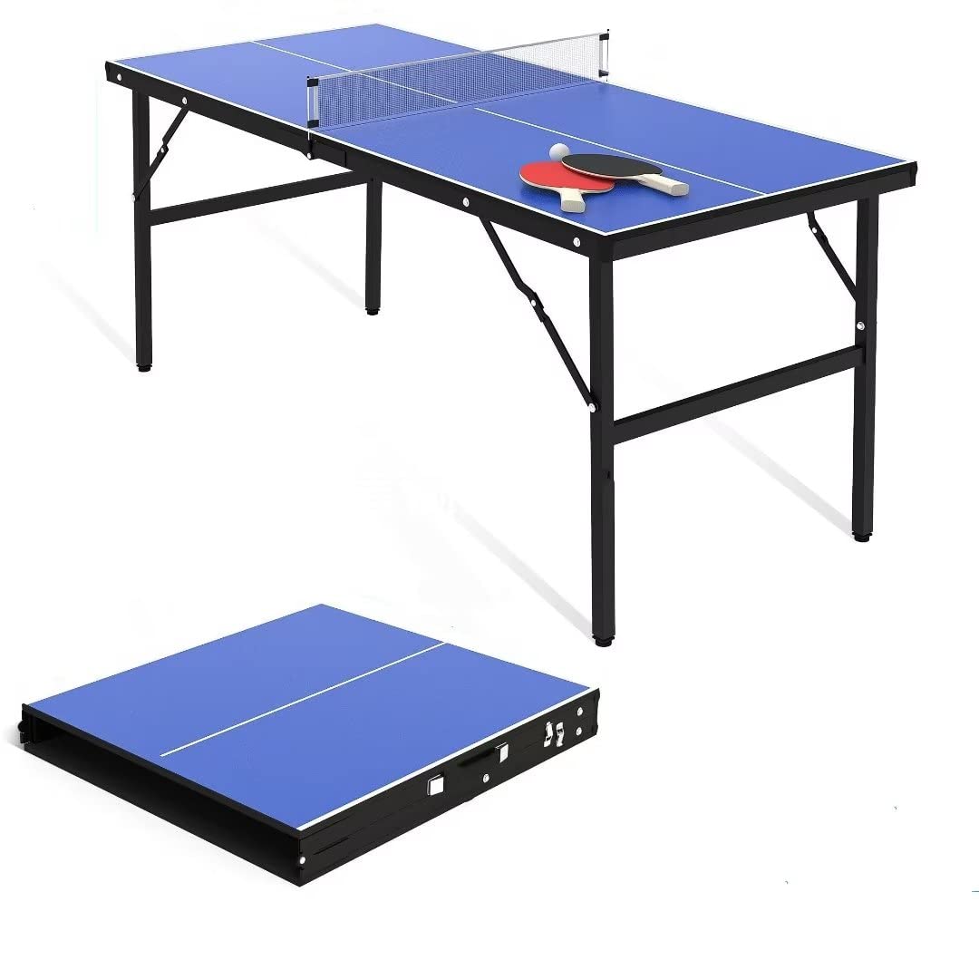 NOIFUM Foldable Table Tennis Table, Portable Ping Pong Table Game Set,60x26x27.5 Inch, Blue