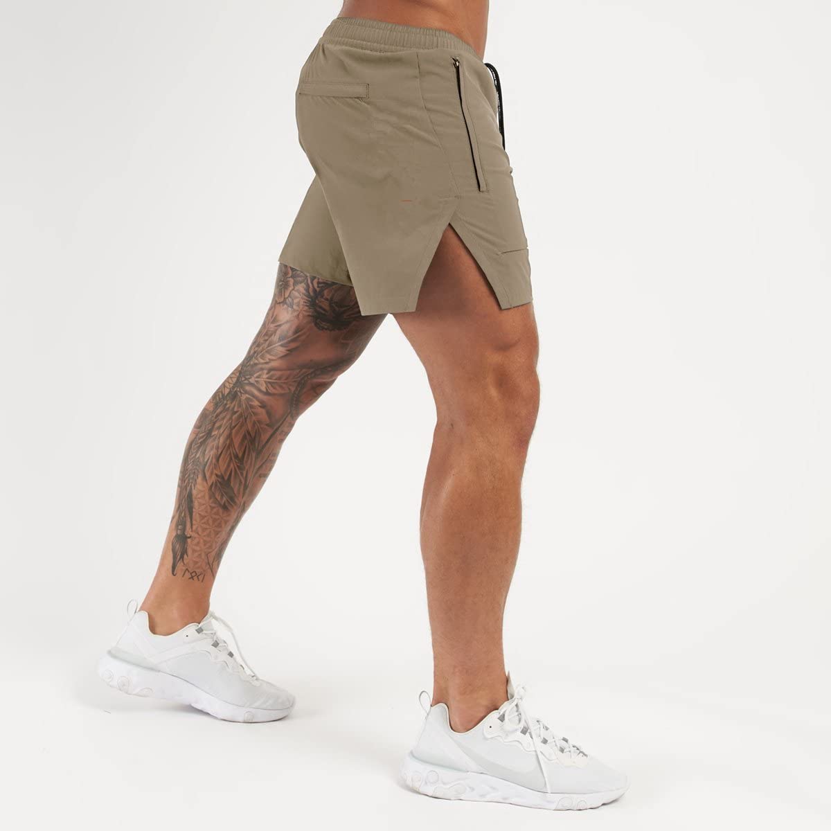 Muscle Killer Men's 2 Pack Gym Workout Shorts Athletic Training Shorts Bodybuilding Weightlifting Pants with Zipper Pockets (Regular, Khaki+Black, Medium, Regular Fit)