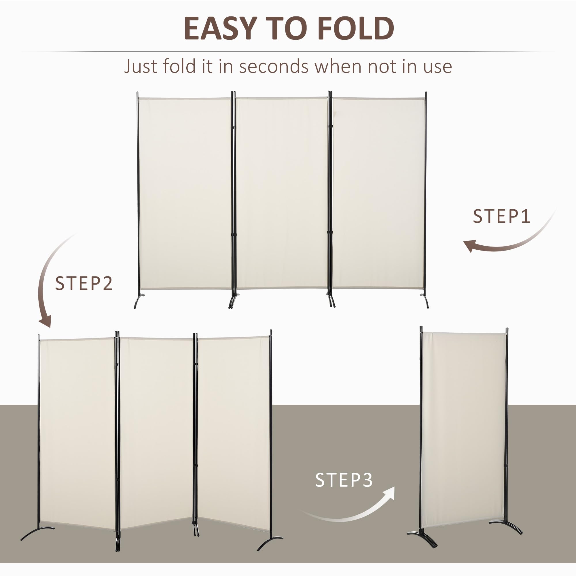 HOMCOM 3 Panel Room Divider Screen, 6 Ft Tall Folding Privacy Screen, Freestanding Partition Wall Divider for Indoor, Home Office, Beige