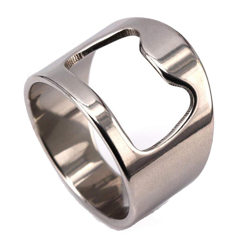 JAJAFOOK 316L Stainless Steel Beer Bar Tool Creative Versatile Bottle Opener Ring for Party Ring,Silver 12