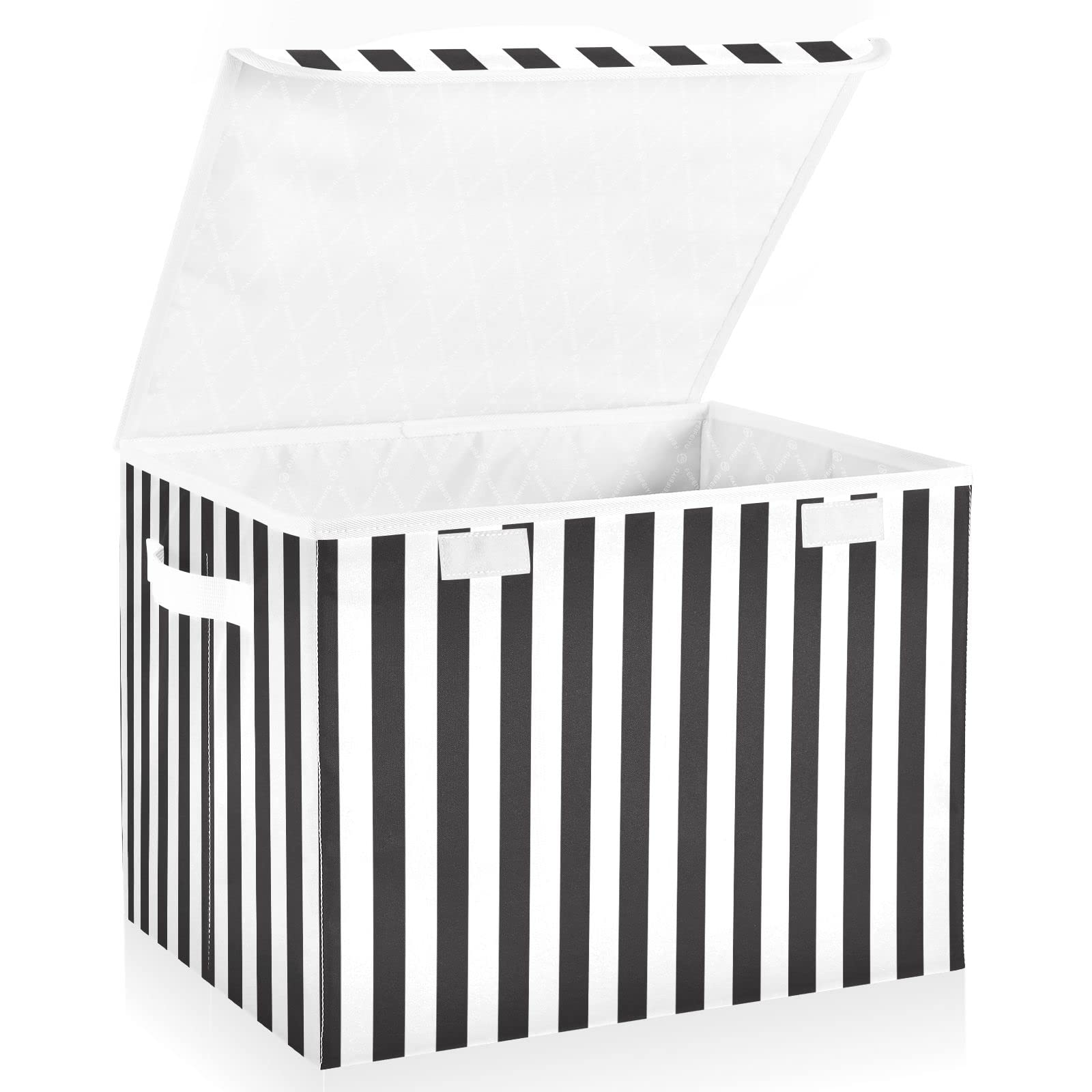 Kigai Storage Basket Black and White Stripes Storage Boxes with Lids and Handle, Large Storage Cube Bin Collapsible for Shelves Closet Bedroom Living Room, 16.5x12.6x11.8 In