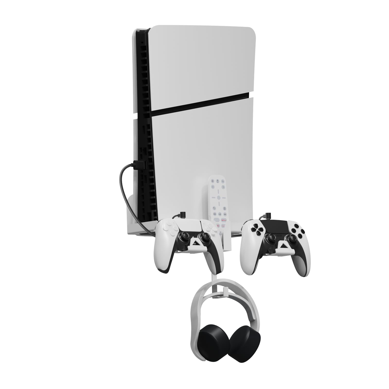JOYTORN Wall Mount Holder Compatible with PS5 Slim,Sturdy Steel Wall Mount Bracket with Controller Holder,Media Remote/Headset Hanger for Playstation 5 Slim
