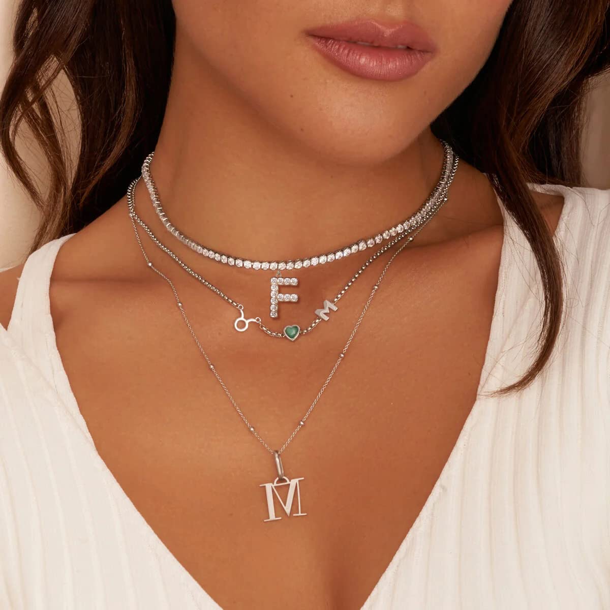 Initial A Necklaces for Women 14K White Gold Plated Cubic Zirconia Choker Silver Tennis Chain Letter Necklace Gift