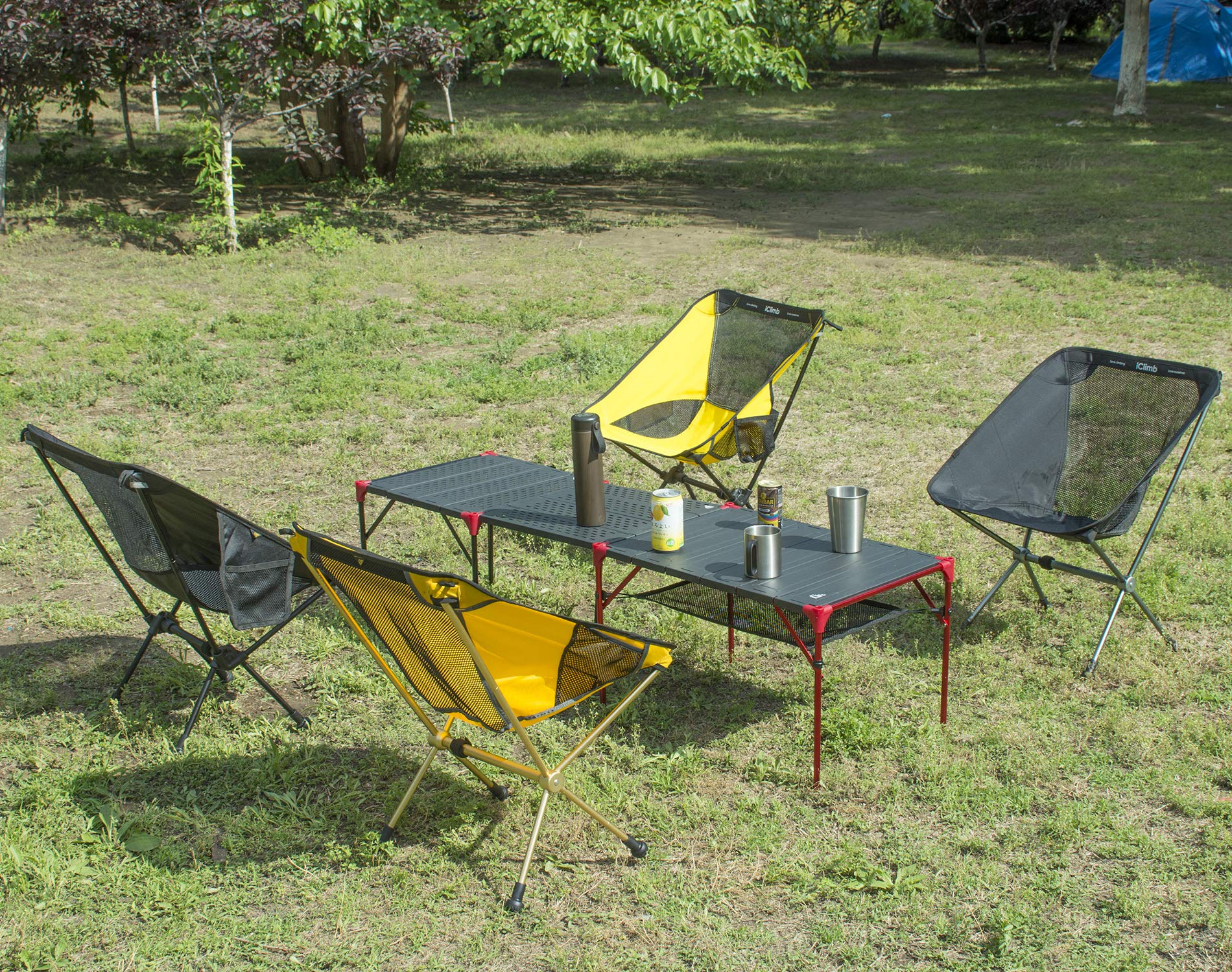 iClimb Extendable Folding Table Large Tabletop Area Ultralight Compact with Hollow Out Tabletop for Camping Backpacking Beach Concert BBQ Party, Three Size (Black - XL + Hanger)