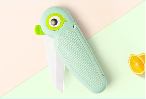 VSL VANSLENSON 2 in 1 Small Folding Knife Super Cute Bird Knife with Peeler 2.5” Blade Mini Pocket Size EDC Knife Green Pink (One Set)