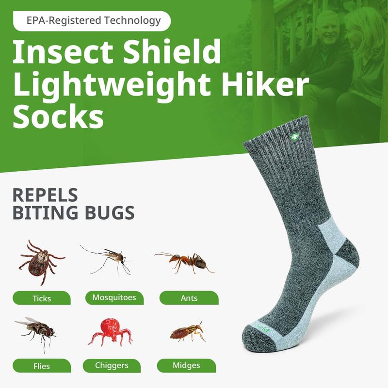 Insect Shield Lightweight Hiking Socks With Permethrin Bug Repellant - Protective Clothing for Men & Women, Charcoal, Medium