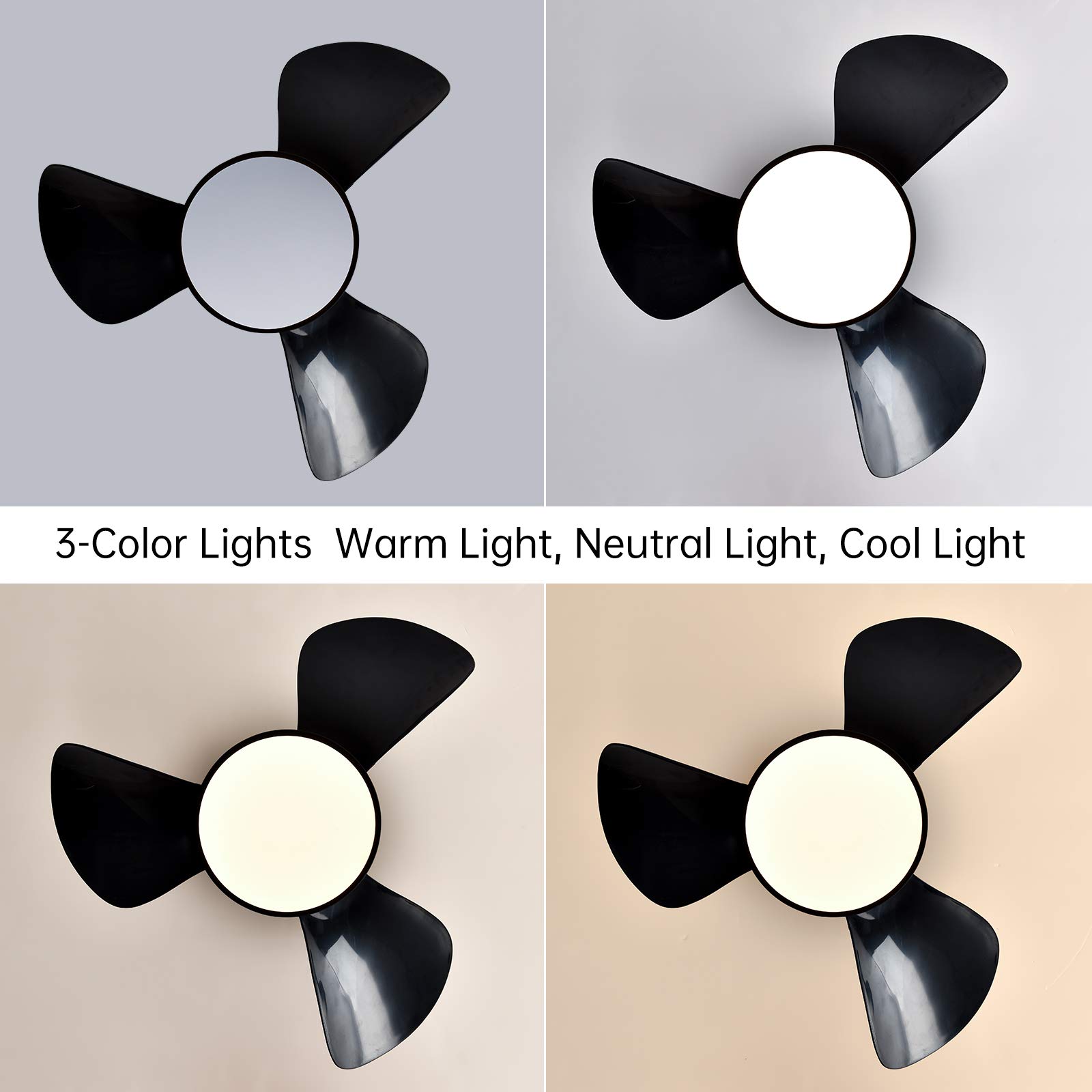 IYUNXI 36W Ceiling Fans with Lights Reversible Flush Mount Ceiling Fan Black Ceiling Fan with Lights Remote Control 3-Colors 6-Speeds Low Profile Smart Ceiling Fans For Bedroom Living Room