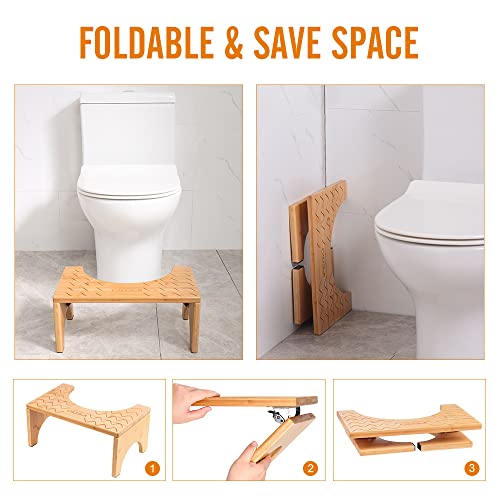iFedio Toilet Stool, Poop Stool,Bamboo 7 Inch Toilet Potty Stool,Foldable Squat Stool Potty with Anti Slip Layer,Toilet Stool Squat Adult