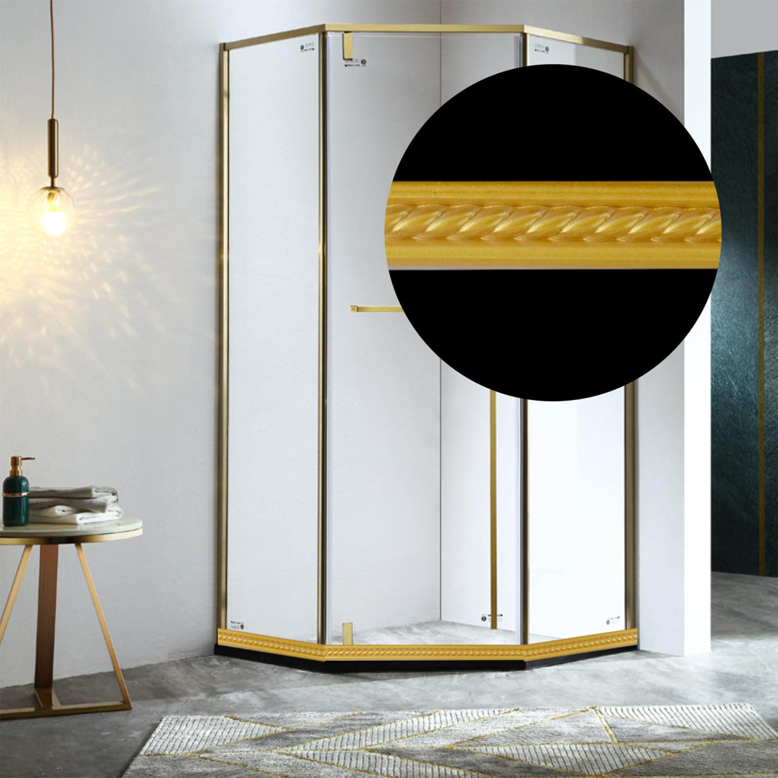Revamp Home Decor with Self-Adhesive Flexible Wall Molding & Trim 16.5Feet x 0.8 inch - Peel and Stick Border Strips with 3D Embossed, Ideal for Bathroom Borders, Mirror Frames and More (Gold - C)