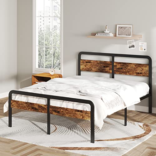 Upcanso Queen Bed Frame with Wood Headboard and Footboard, Platform Bed Frame Queen Size No Box Spring Needed with Heavy Duty Slats, Easy Assembly