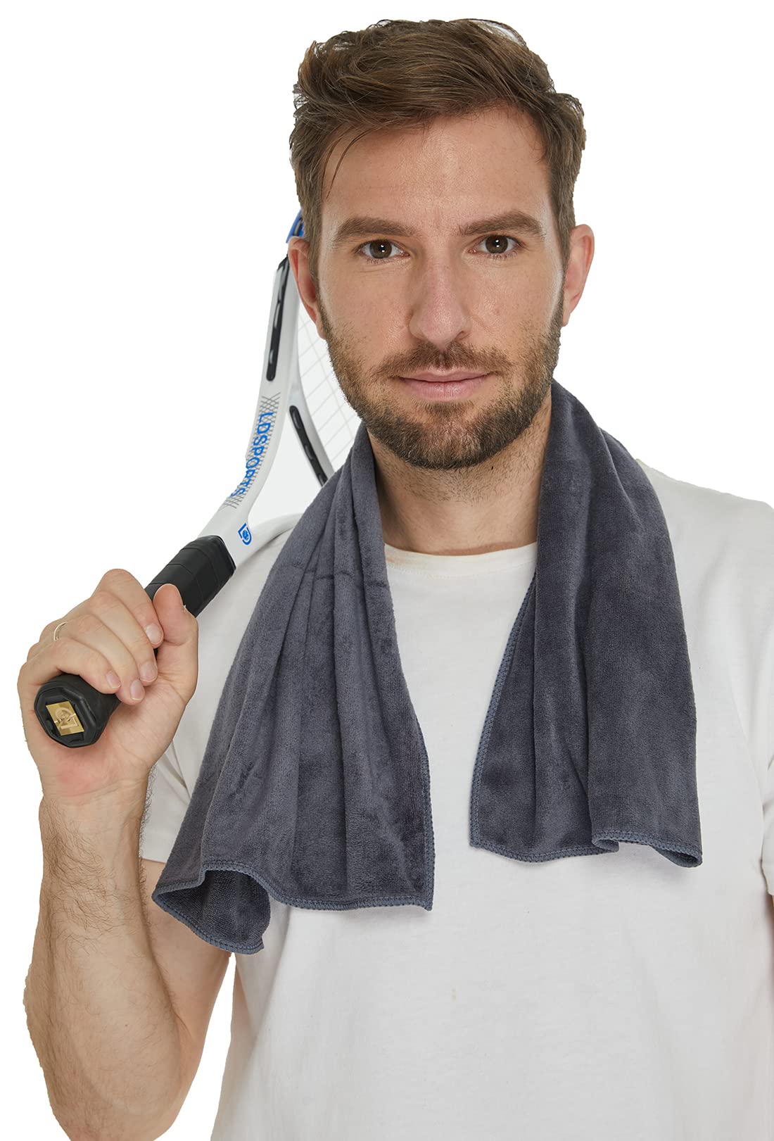 HOPESHINE Home Gyms Towel for Men Women Microfiber Gym Towels Cycling Workout Sweat Towel Set Quick Dry Exercise Sports Travel Towel Fast Drying 2-Pack (Black + Grey)