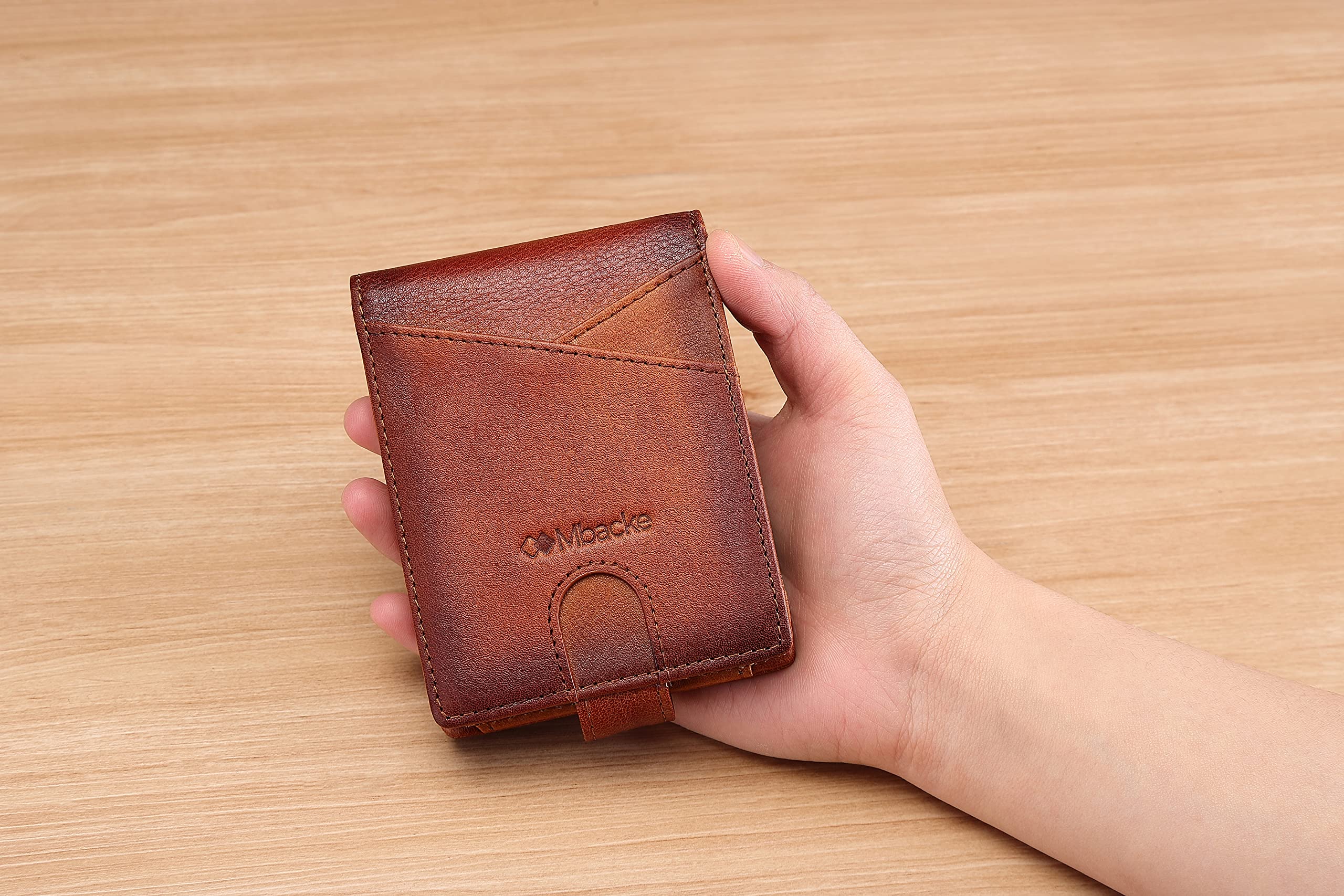 Mbacke RFID Blocking Wallet For Men With Tracker Genuine Leather Made Slim Minimalist Stylish Wallet With GPS Free Bluetooth Wallet Tracker RFID Code Holder & Gift Box- Brown