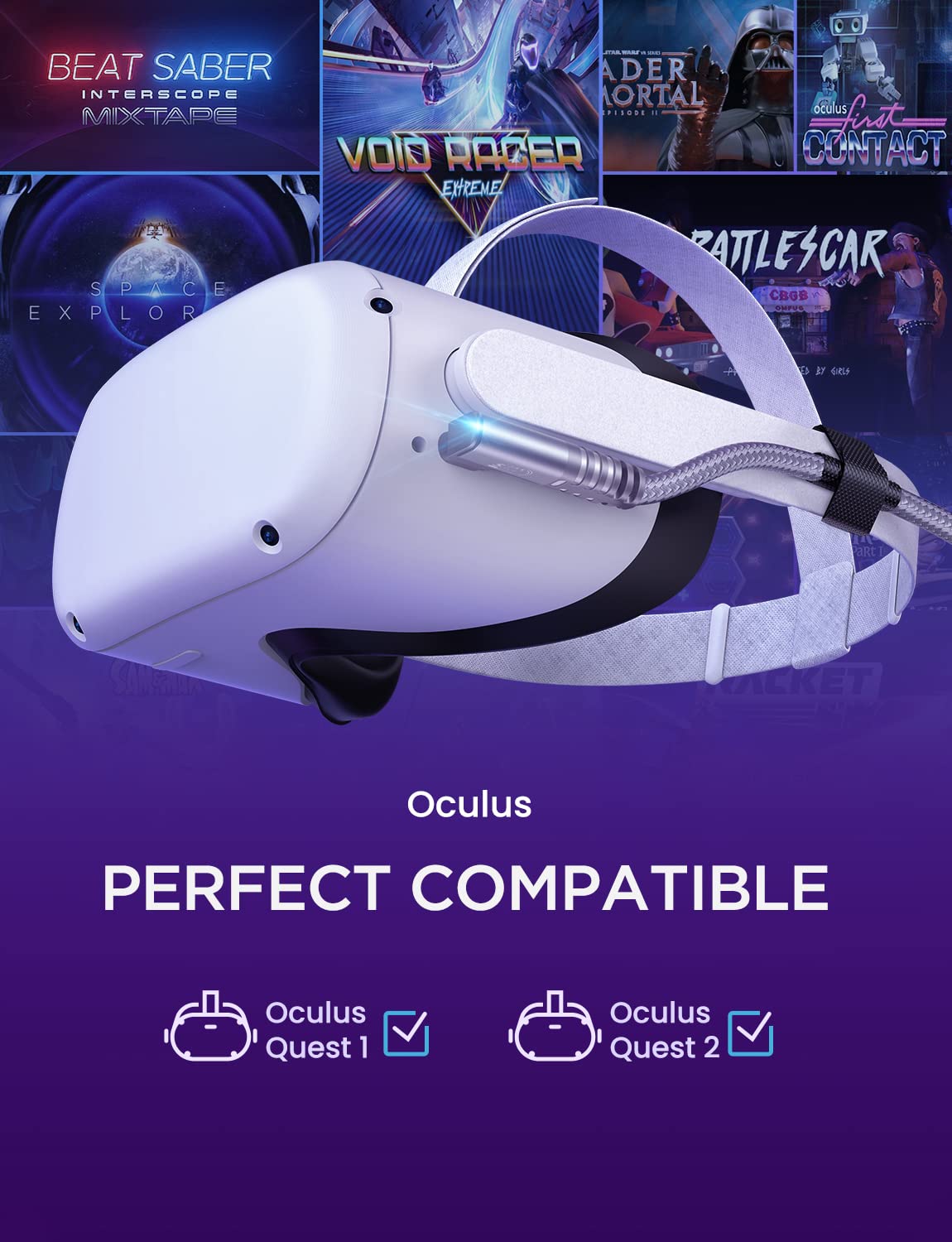 LISEN 16FT Link Cable for Oculus Quest 2/Pico 4 Accessories, Meta VR Link Cable [Soft Nylon Braided] 5Gbps High Speed Transfer & 3.1A Fast Charging, USB 3.0 to USB C Cable for VR Headset and Gaming PC