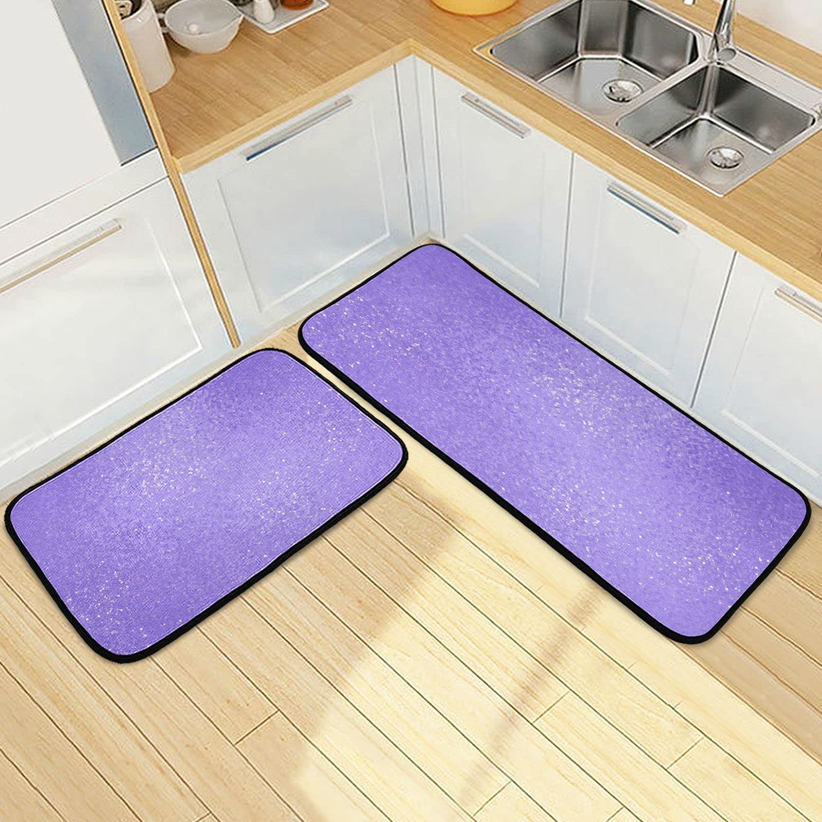 Kigai Purple Sparkle Anti Fatigue Mats for Kitchen Floor,Set of 2 Non Skid Washable Waterproof Anti Kitchen Floor Mats for Kitchen Office Laundry Room Bathroom (19"x27"+19"x47")