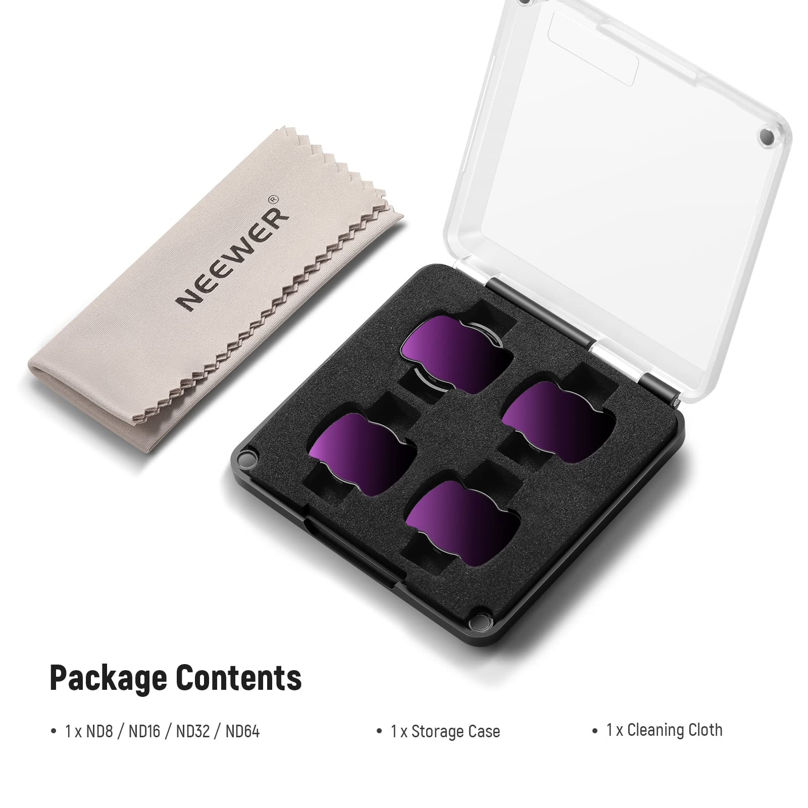 NEEWER 4 PCS Magnetic ND Filter Set Compatible with DJI Avata Pro Mini FPV Drone Camera Lens Accessories, Aluminum Alloy Frame Multi Layer Coated HD Neutral Density Filters: ND8, ND16, ND32, ND64