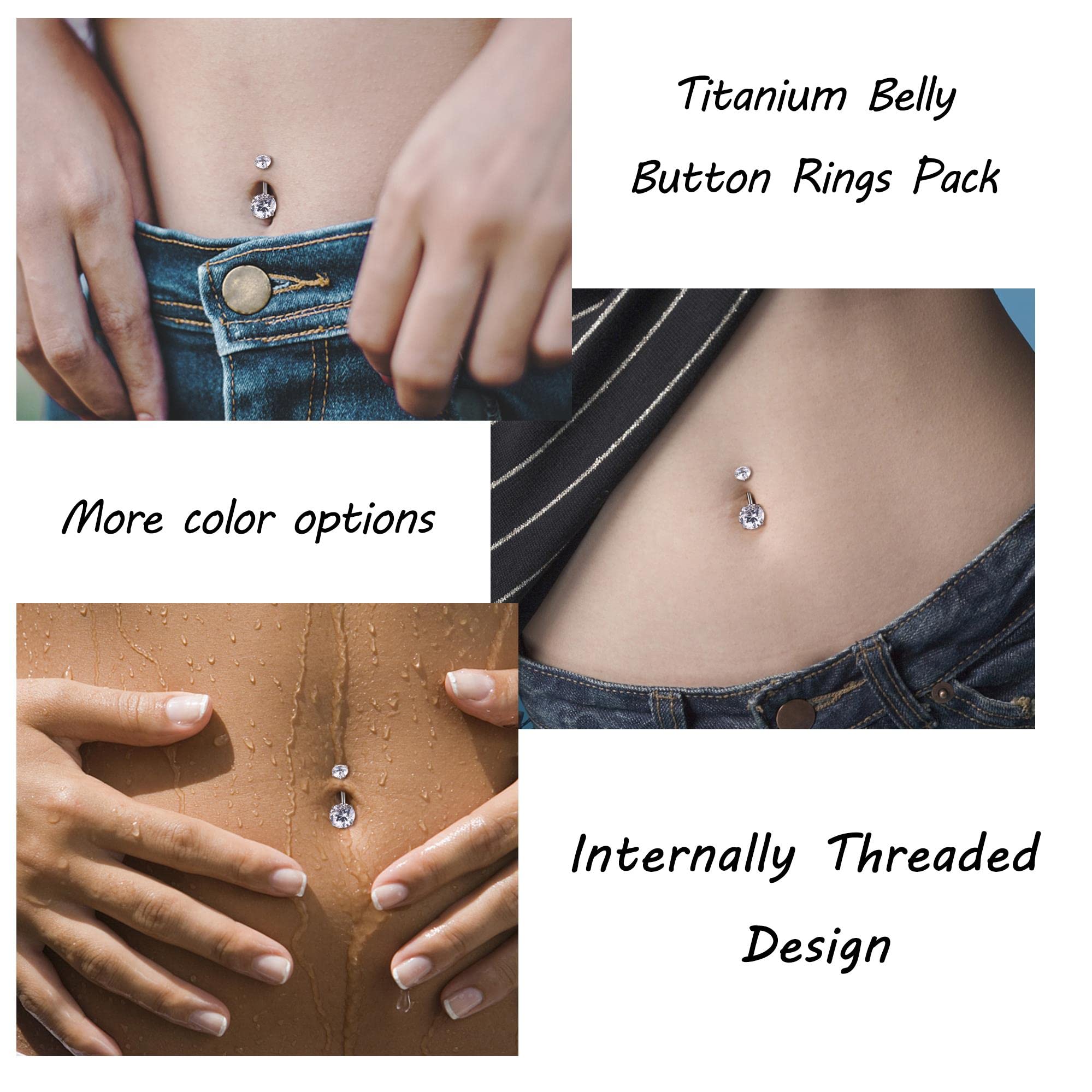 LOLIAS G23 Titanium Belly Button Rings Internally Threaded 14G Cubic Zirconia Opal Navel Barbell Piercing Jewelry for Women,Silver