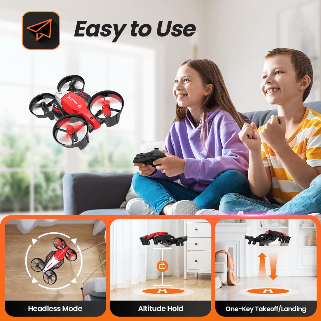Holy Stone Mini Drone for Kids, HS210F 2 In 1 Small Indoor RC Quadcopter Helicopter Plane with Modular Battery, Land and Fly Mode, Auto Hovering, 3D Flip, Headless Mode, Toy Gift for Boys and Girls…