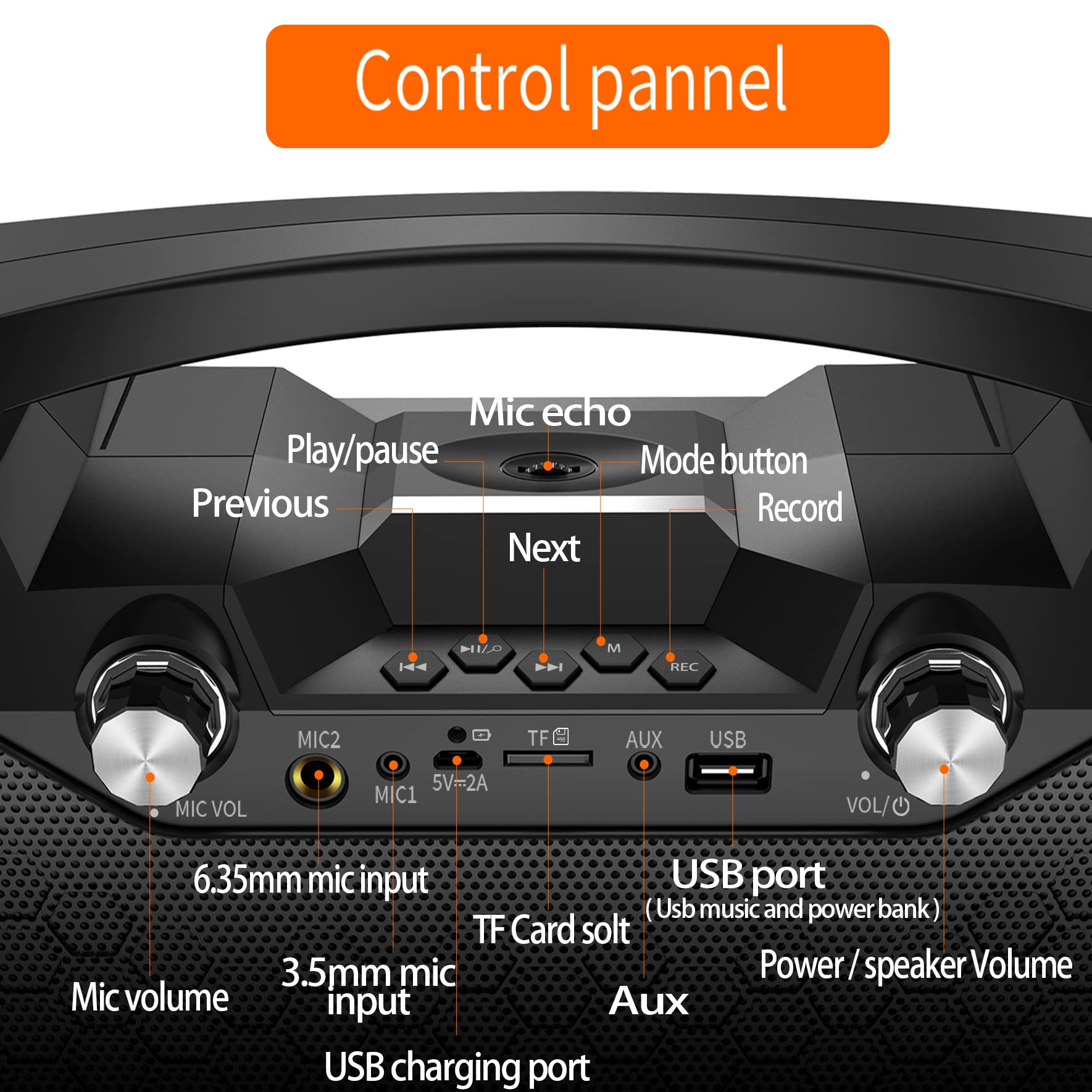 Hotec Wireless Bluetooth Portable PA Speaker System, Powerful Bluetooth Karaoke Machine with Dual Wireless Microphones for Karaoke, Wedding, Party, Teaching, Lecture, Church, Outdoor Indoor Activities