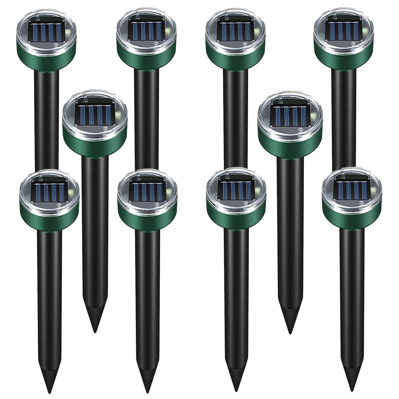 Mole Repellent Snake Repellent Solar Powered 10 Pack Sonic Mole Deterrent Spikes, Snake Gopher Vole Repellent, Groundhog Chipmunk Gopher Deterrent Repellent for Yard&Garden&Lawn