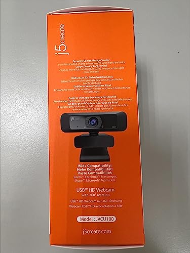j5create USB Streaming Webcam - 1080P HD with 360° Rotation, High Fidelity Microphone, Plug and Play for PC/Mac/Laptop/Desktop/Skype/YouTube/Zoom/Facetime, Suitable for Conferencing/Calling (JVCU100)