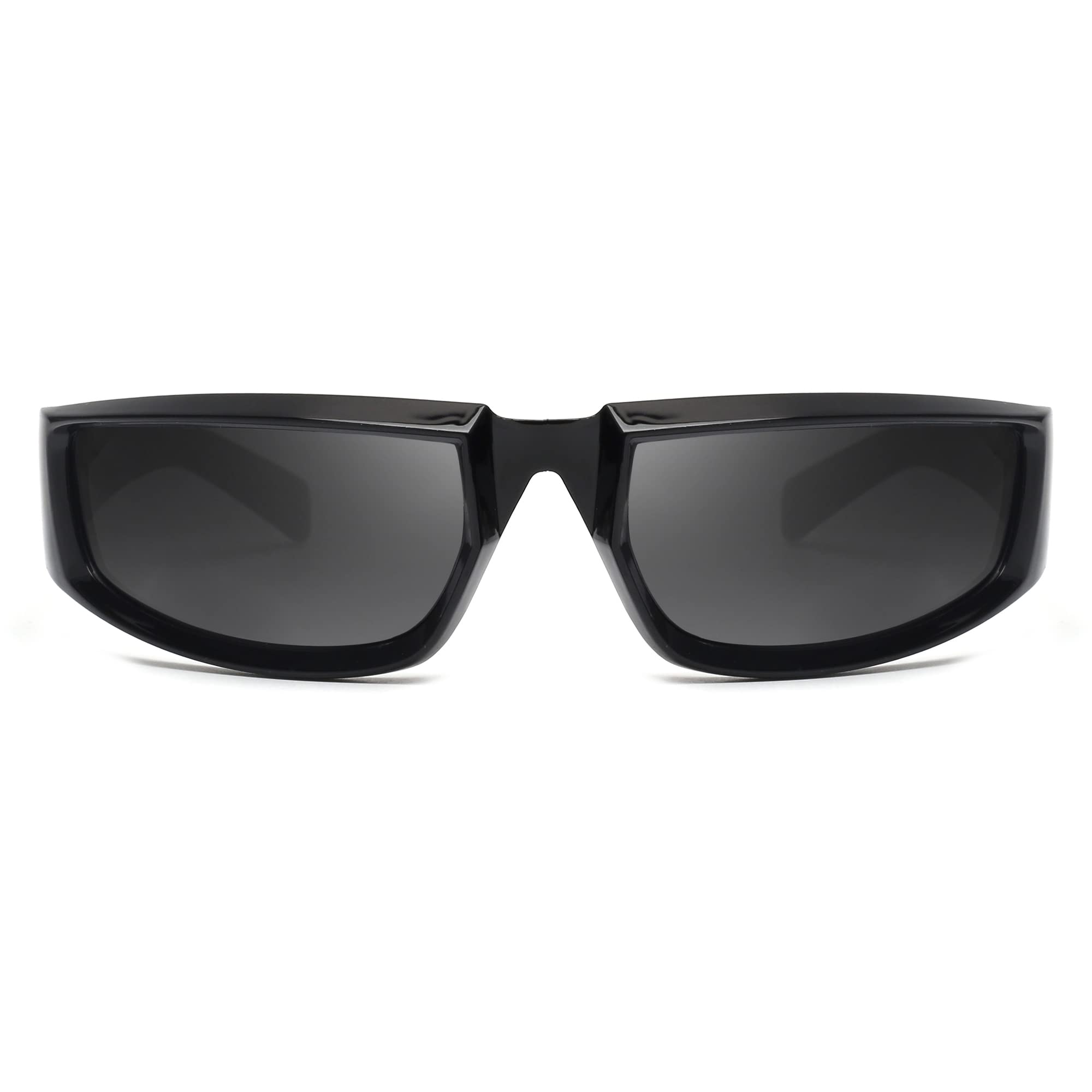 JM Wrap Around Y2K Sunglasses for Men Women Trendy Rectangle Futuristic Sports Shades Black/Grey