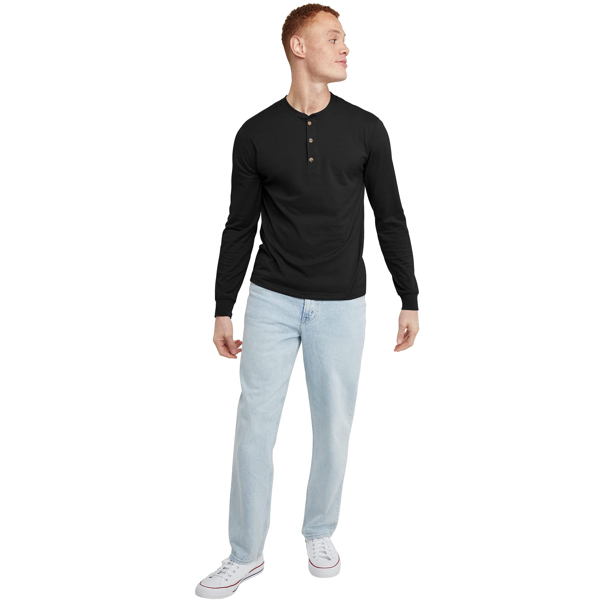 Hanes Originals T-Shirt, Long Sleeve Cotton Henley Tees for Men, Black, 3X Large