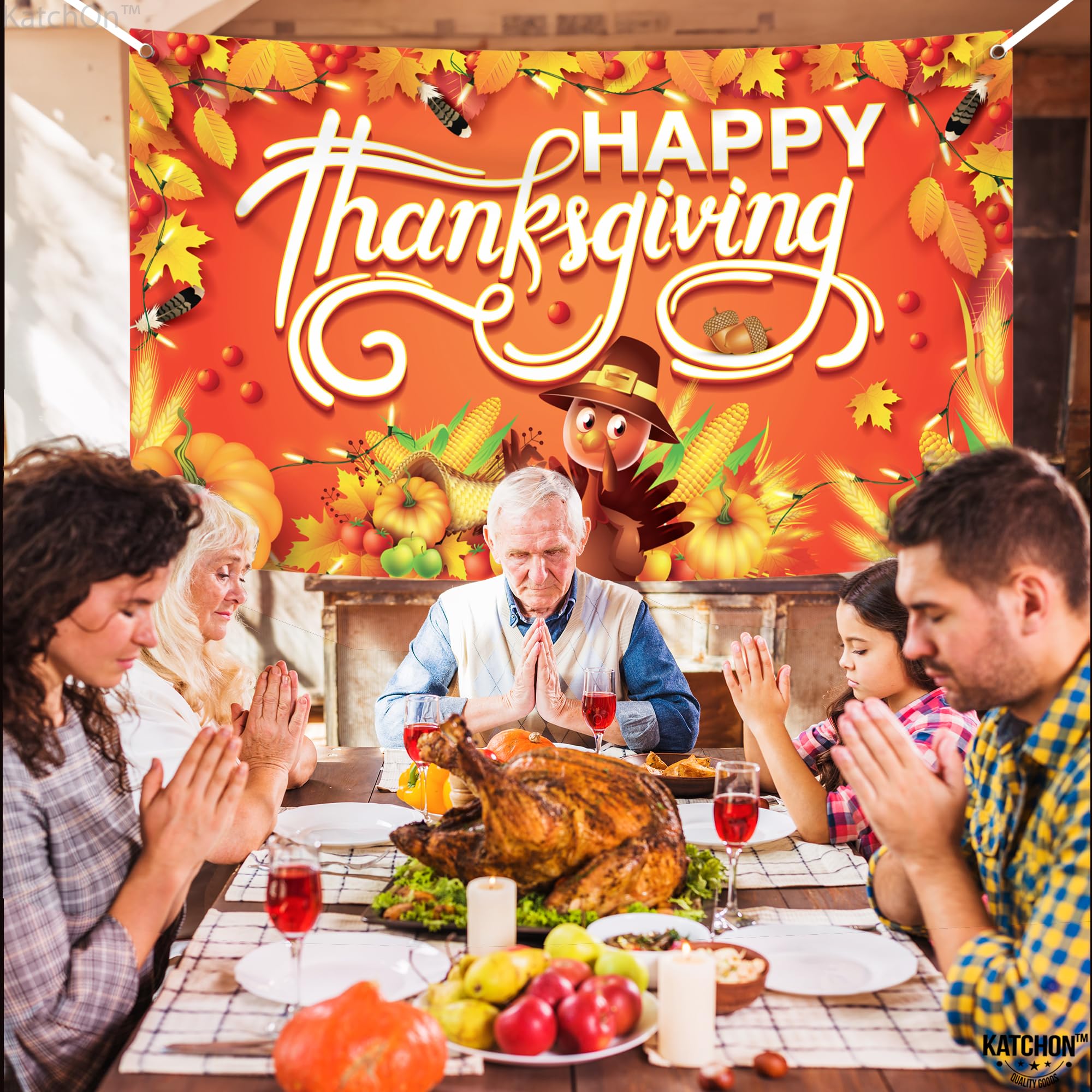 KatchOn, Happy Thanksgiving Banner - XtraLarge, 72x44 Inch | Happy Thanksgiving Backdrop, Thanksgiving Decorations Banner | Thanksgiving Party Decorations, Fall Decorations | Thanksgiving Wall Banner