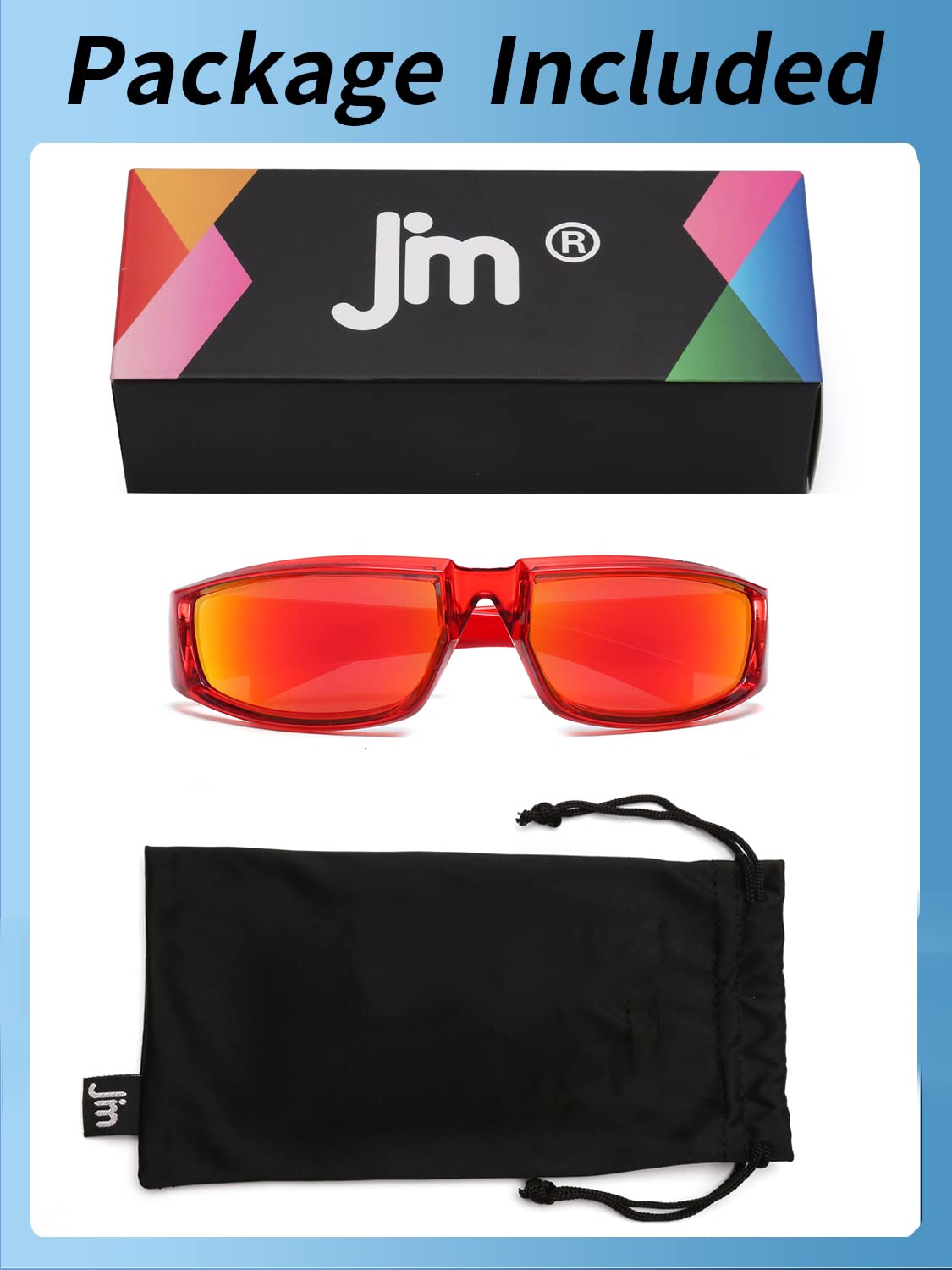 JM Wrap Around Y2K Sunglasses for Men Women Trendy Rectangle Futuristic Sports Shades Red/Red