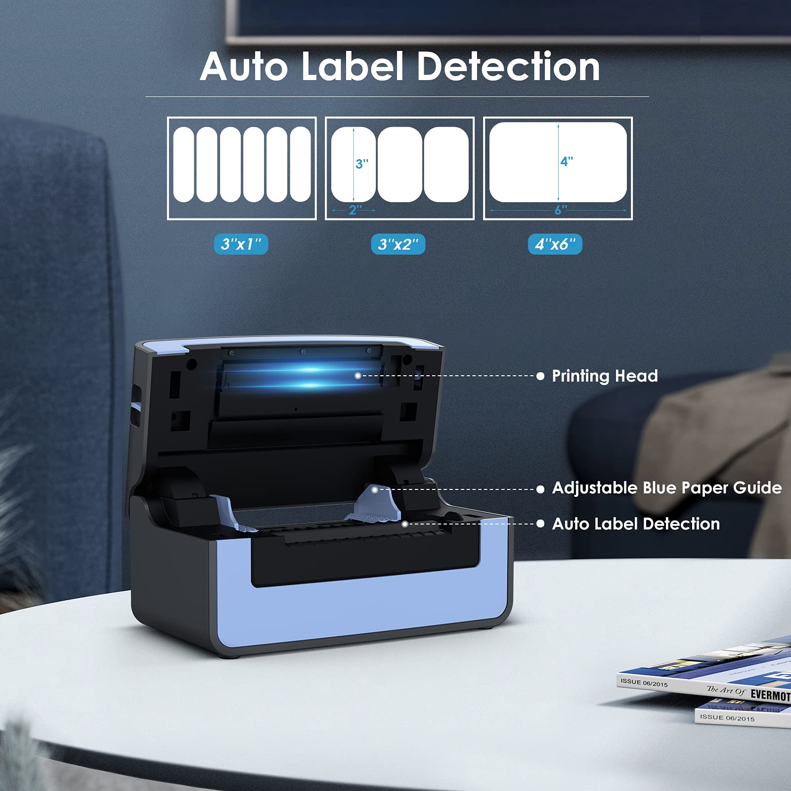 iDPRT Shipping Label Printer - SP410 Thermal Label Printer, Label Printer for Shipping Packages, 150mm/s High-Speed Label Maker for Windows & MAC, Compatible with Shopify, USPS, Amazon & Ebay, Blue