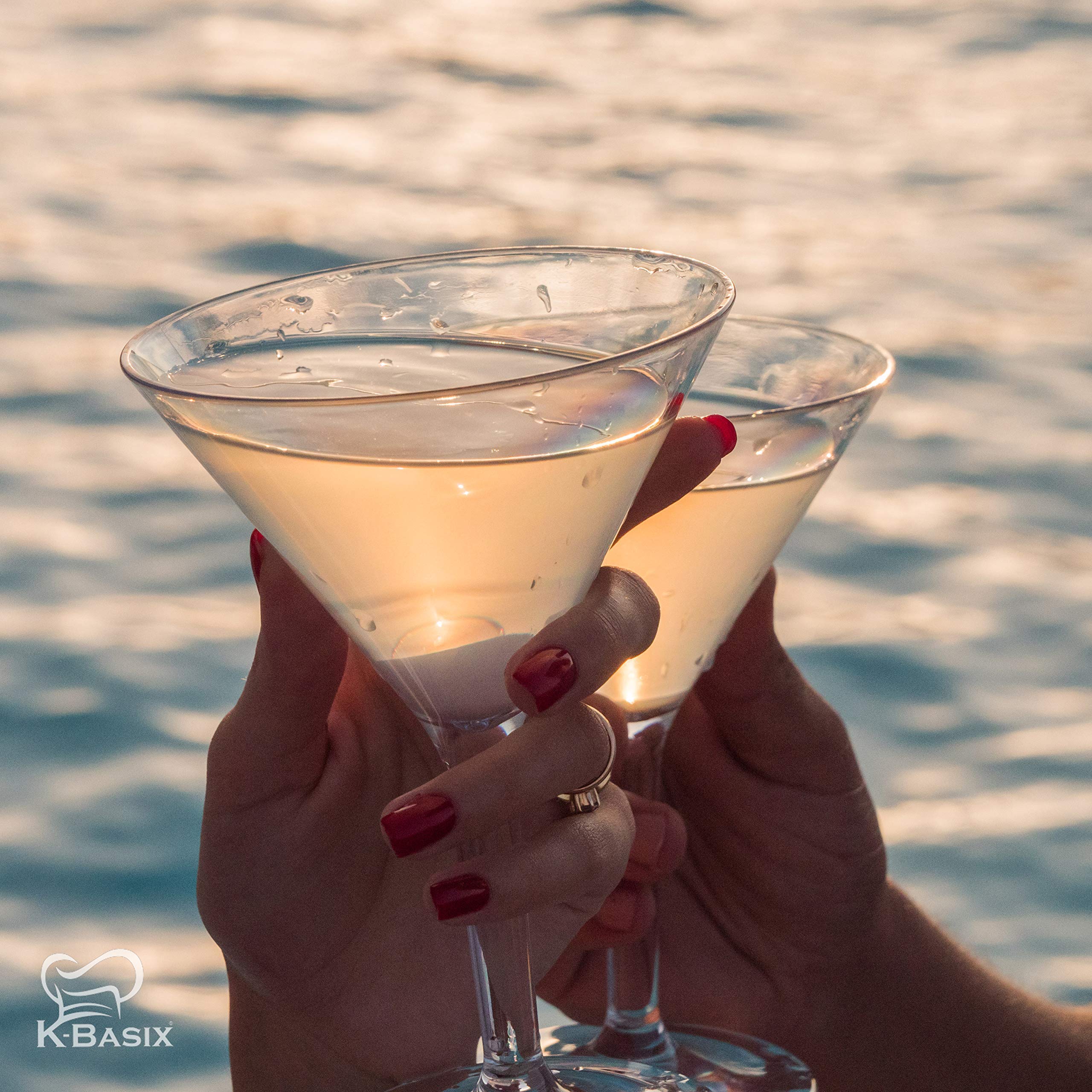 K BASIX Unbreakable Martini Glasses Set of 2 Reusable Plastic 10oz (300mL) Perfect for Cocktail Whiskey Margarita Glassware for Home Bar Martini Glass Birthday & Martini Set