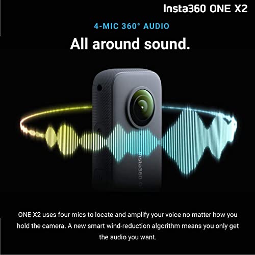 Insta360 ONE X2 360 Camera with Touchscreen - 5.7K30 360 Video, Front Steady Cam Mode, 18MP 360 Photo + InstaPano | Bundle Includes Invisible Selfie Stick (120cm) & 128GB Memory Card (3 Items)