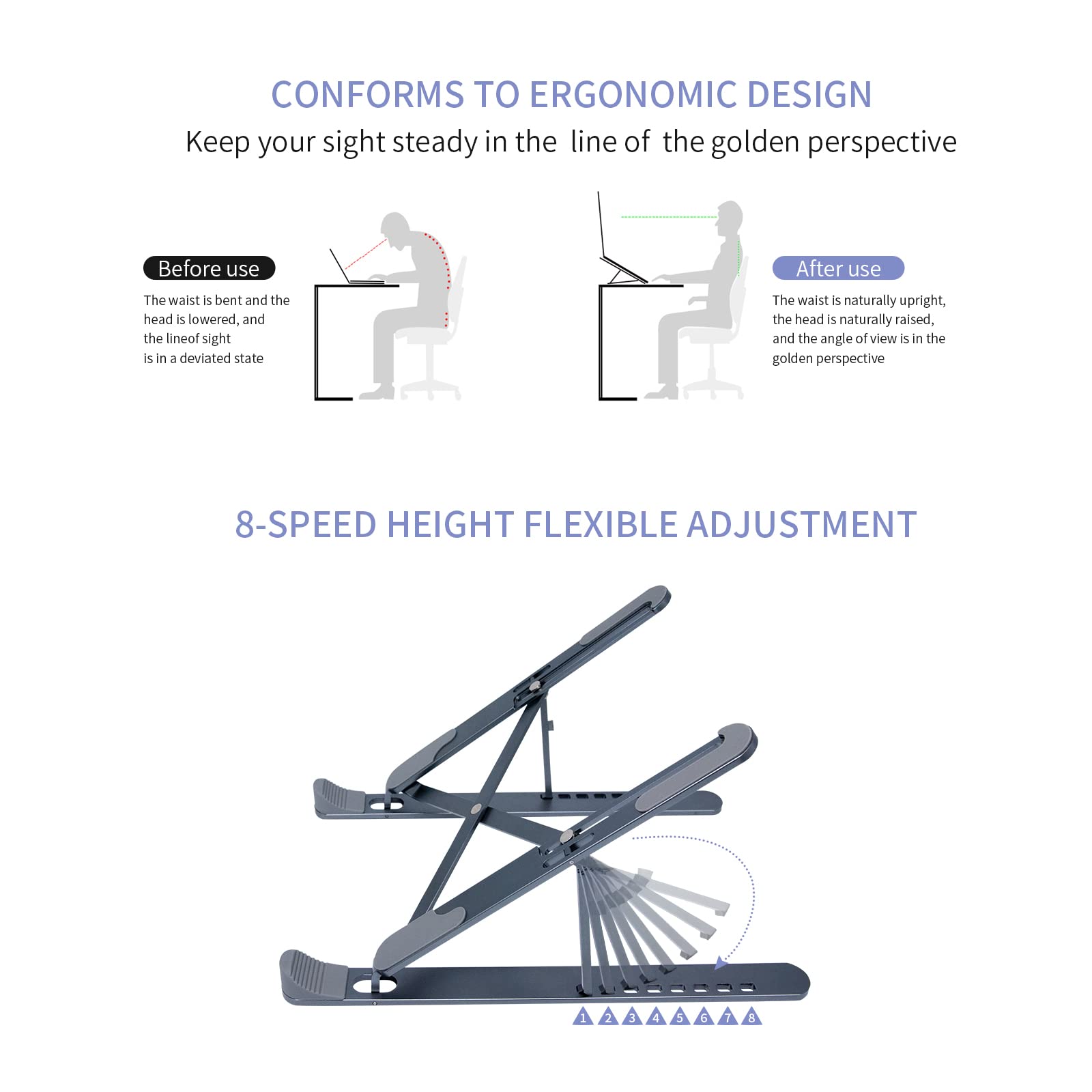 KingAcc Adjustable Portable Aluminum Laptop Holder, Foldable Computer Stand, Computer Riser Compatible with 10 to 15.6β Notebook Computers for Air, Pro, Dell, HP