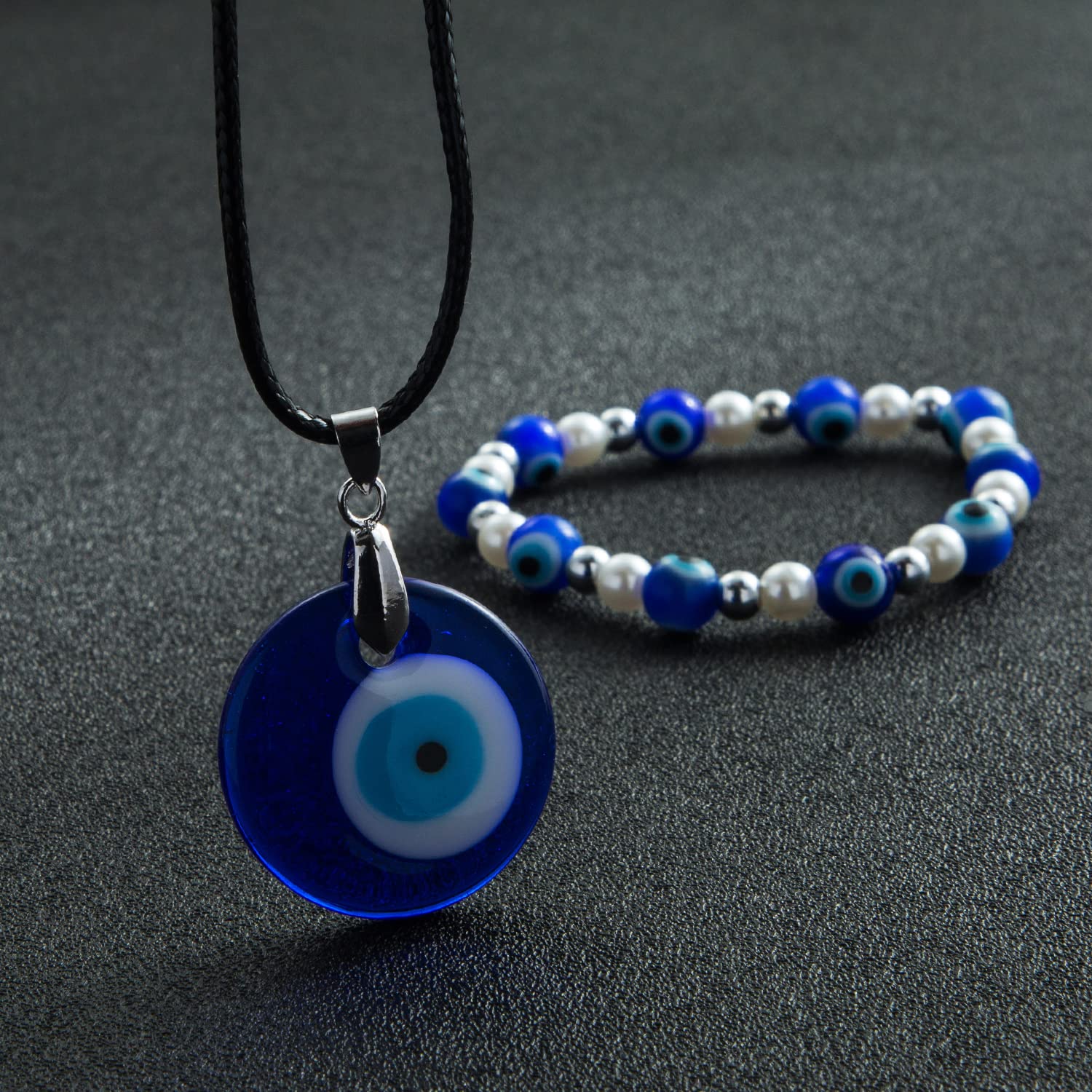 JDXN 4PCS Evil Eye Blue Glass Eye pendant Necklace Evil Eye Ring Set Plated Eye Rings Colorful Evil Eye Finger Ring For Women Girls (bule/Gold/Silver /4PCS)