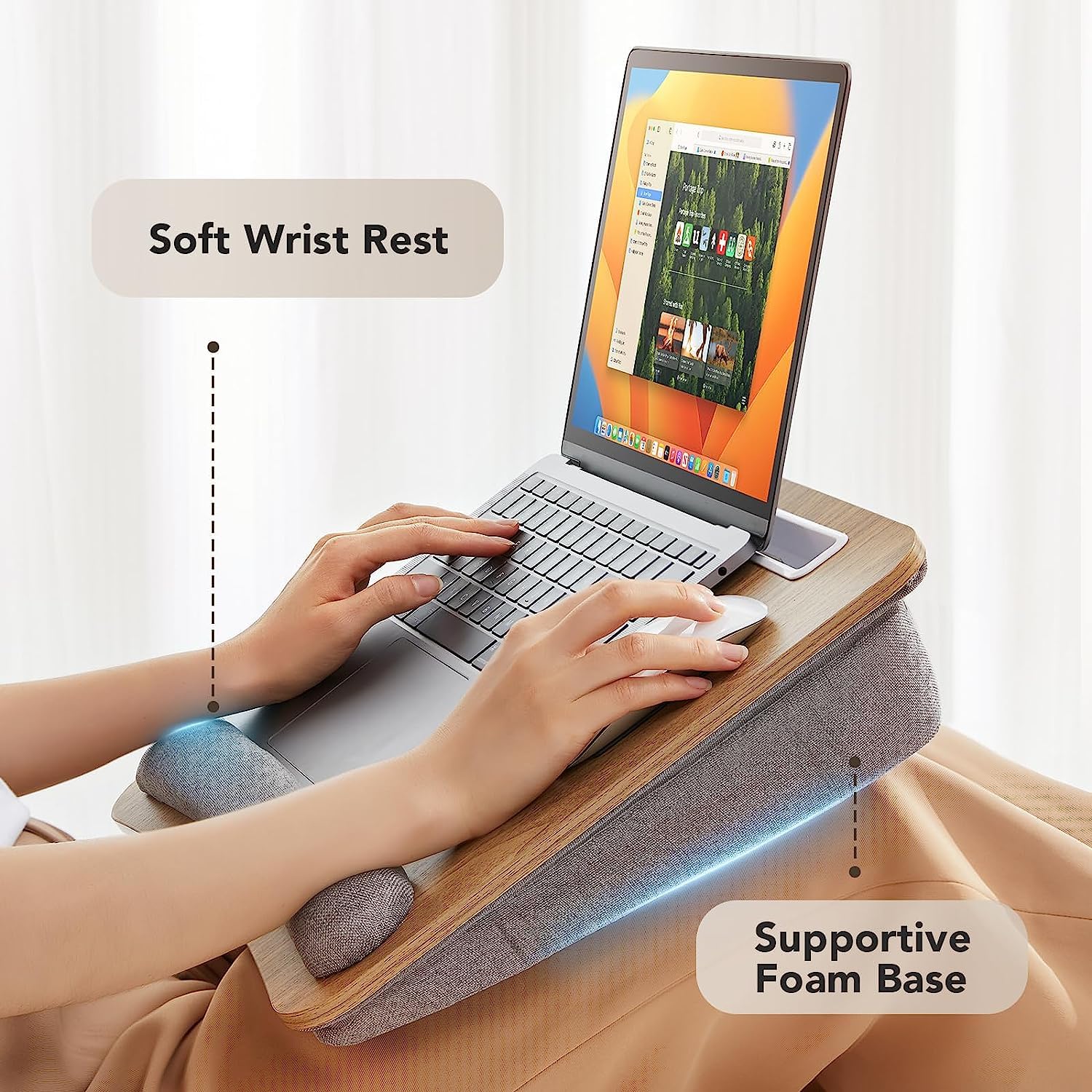 HUANUO Lap Laptop Desk & Laptop Stand, Ergonomic Laptop Stand for Desk, Laptop Riser, Computer Stand Holder Compatible with 10-15.6 Inch Laptops, Silver