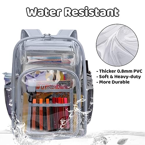 IvyH Clear Backpack Heavy Duty TPU, See Through School Backpack Stadium Approved, Quick Security Check See Through Backpack Transparent Bookbag, Grey