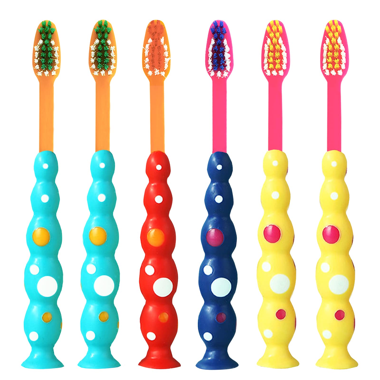 Pasuwisma Kids Toothbrush 6 Pack ,Suction Cup for Fun Storage,Extra Soft Bristle Toothbrushes for Kids
