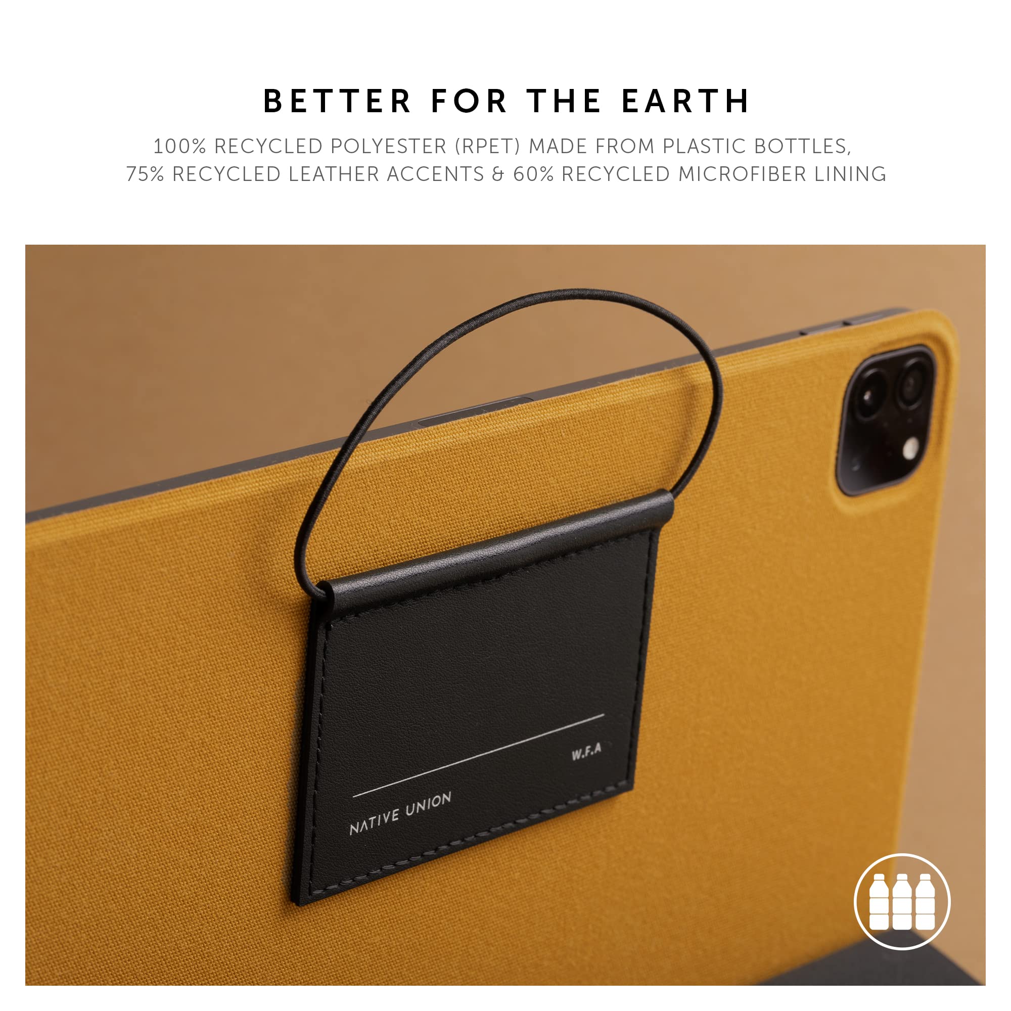 Native Union W.F.A iPad Folio – Foldable Stand and Cover Made of Recycled Materials Compatible with iPad Air 13" M2, iPad Pro 12.9" with Easy Magnetic Attachment and Button and String Design (Kraft)